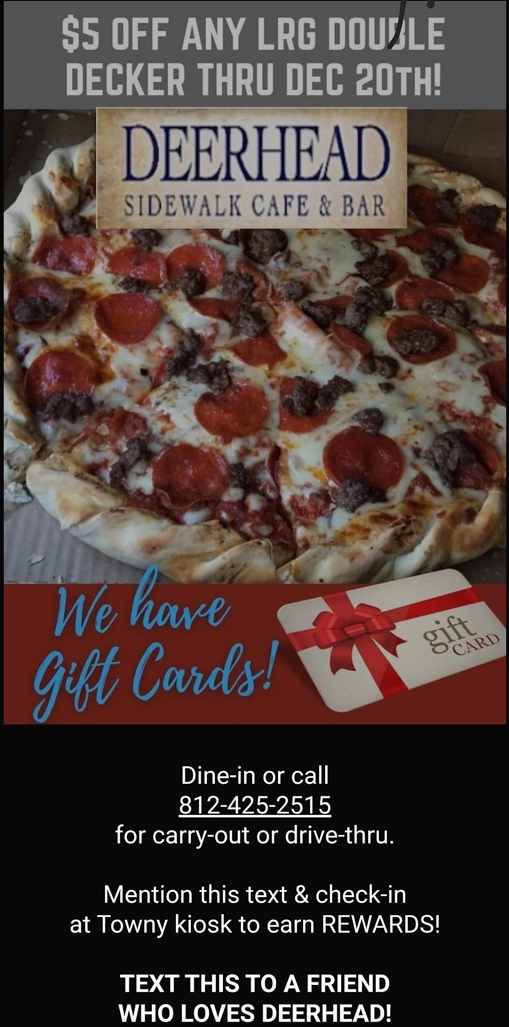 Menu at Deerhead Pizza cafe, Evansville