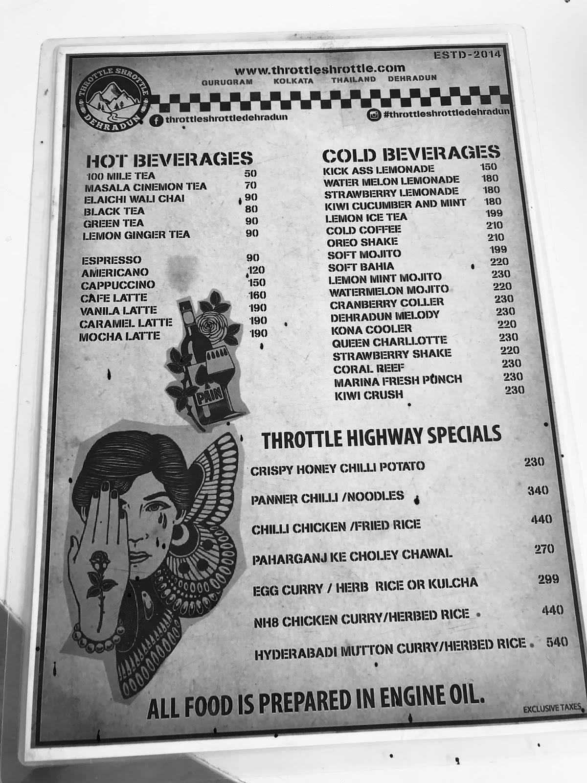 Menu at Throttle Shrottle Dehradun, Dehradun