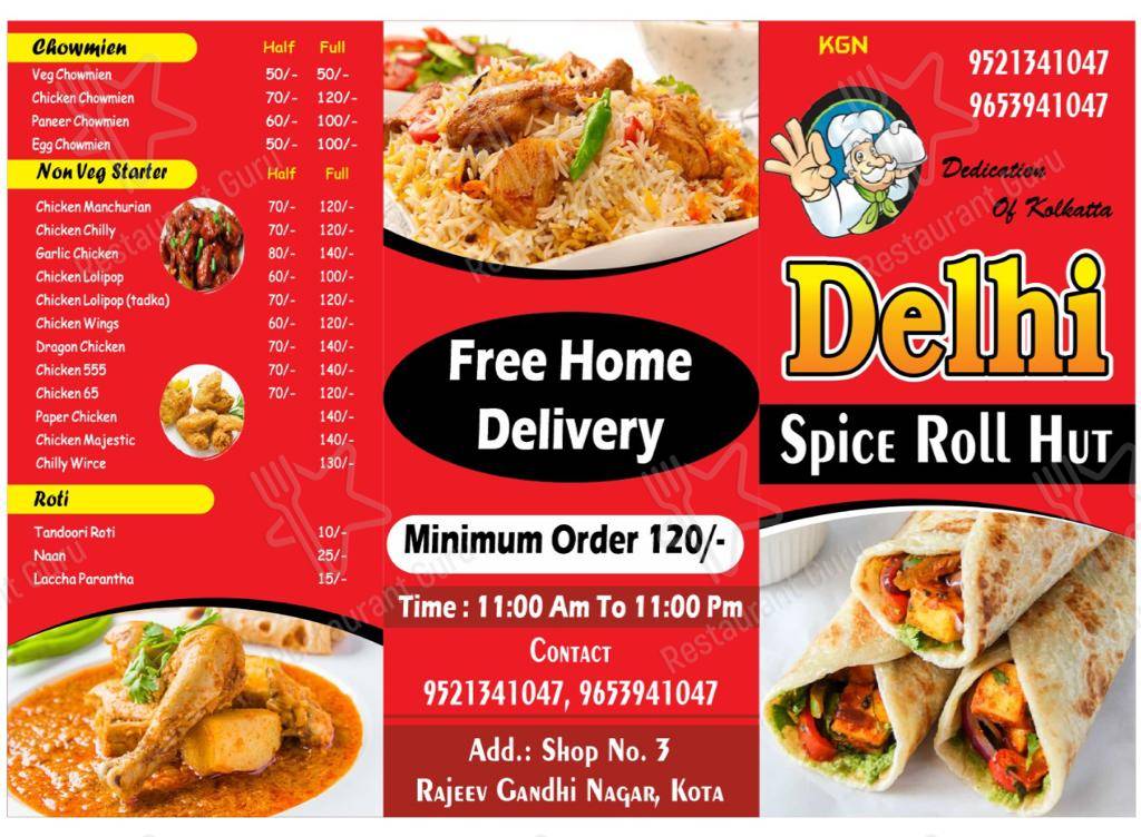 Menu at Delhi spice roll hut, Kota, Delhi spice roll hut