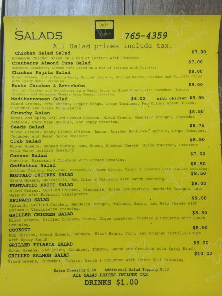 Menu at Deli Diner cafe, Collins