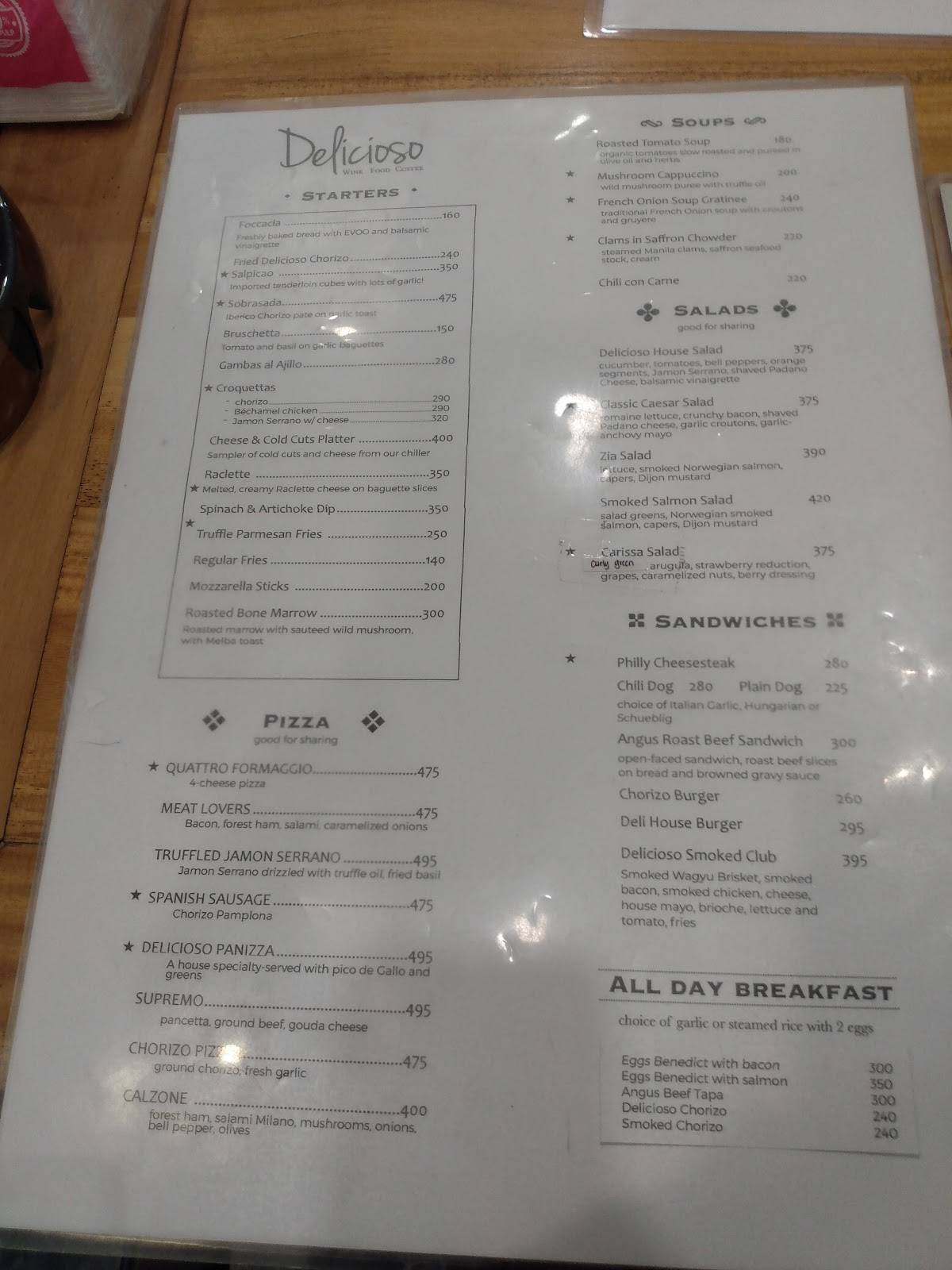 Menu at Delicioso restaurant, Bacolod