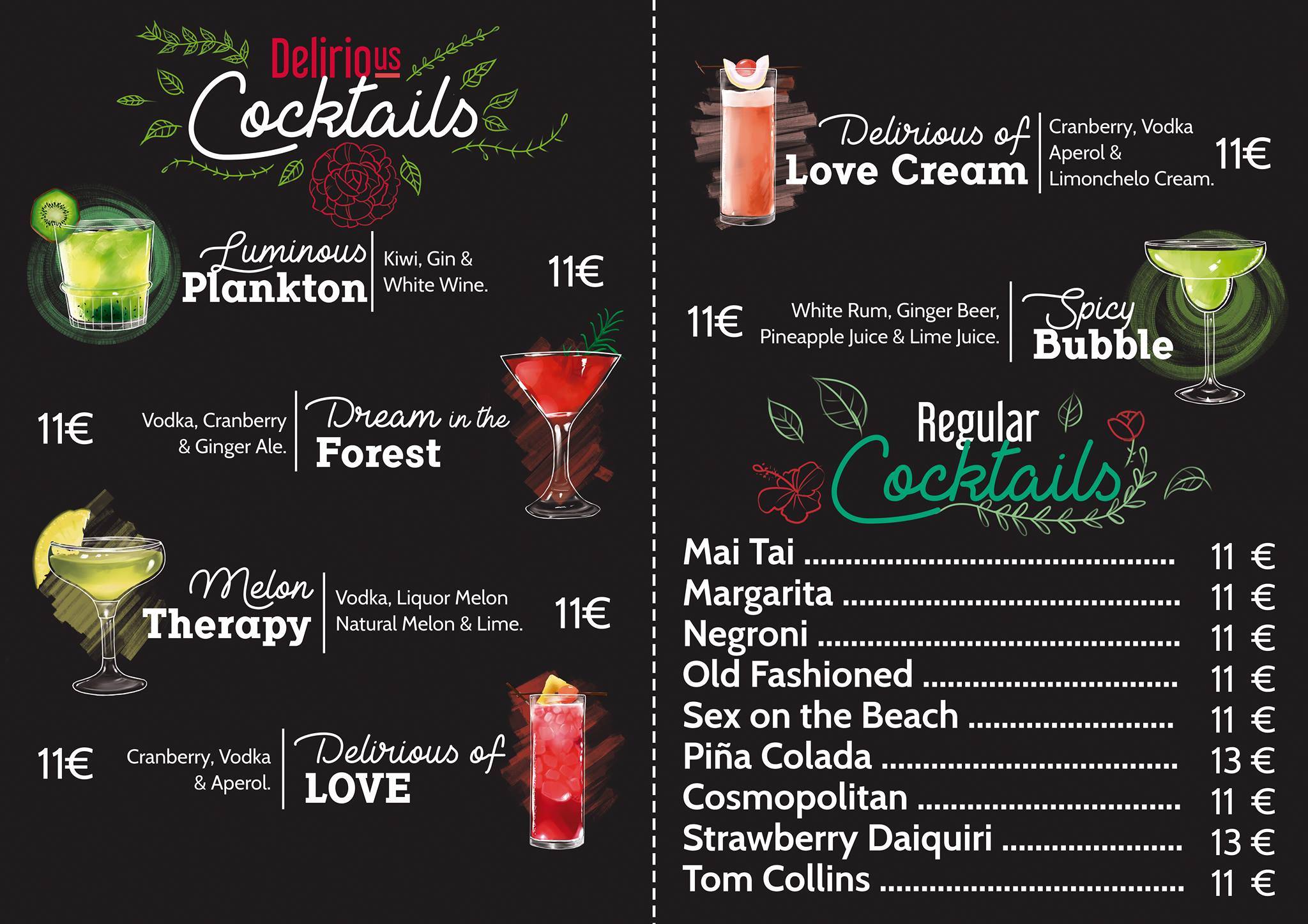Menu at Delirious Ibiza Bar, Ibiza