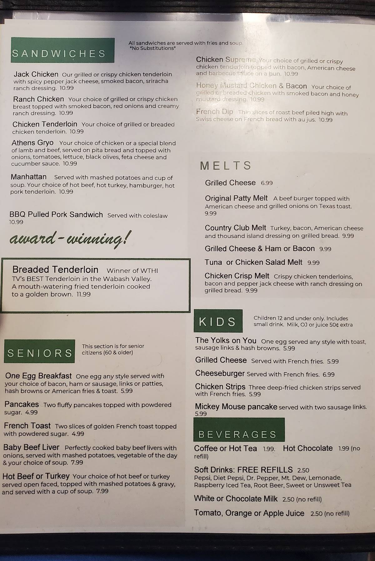 Carta de Delish Cafe East, Terre Haute, Wabash Ave