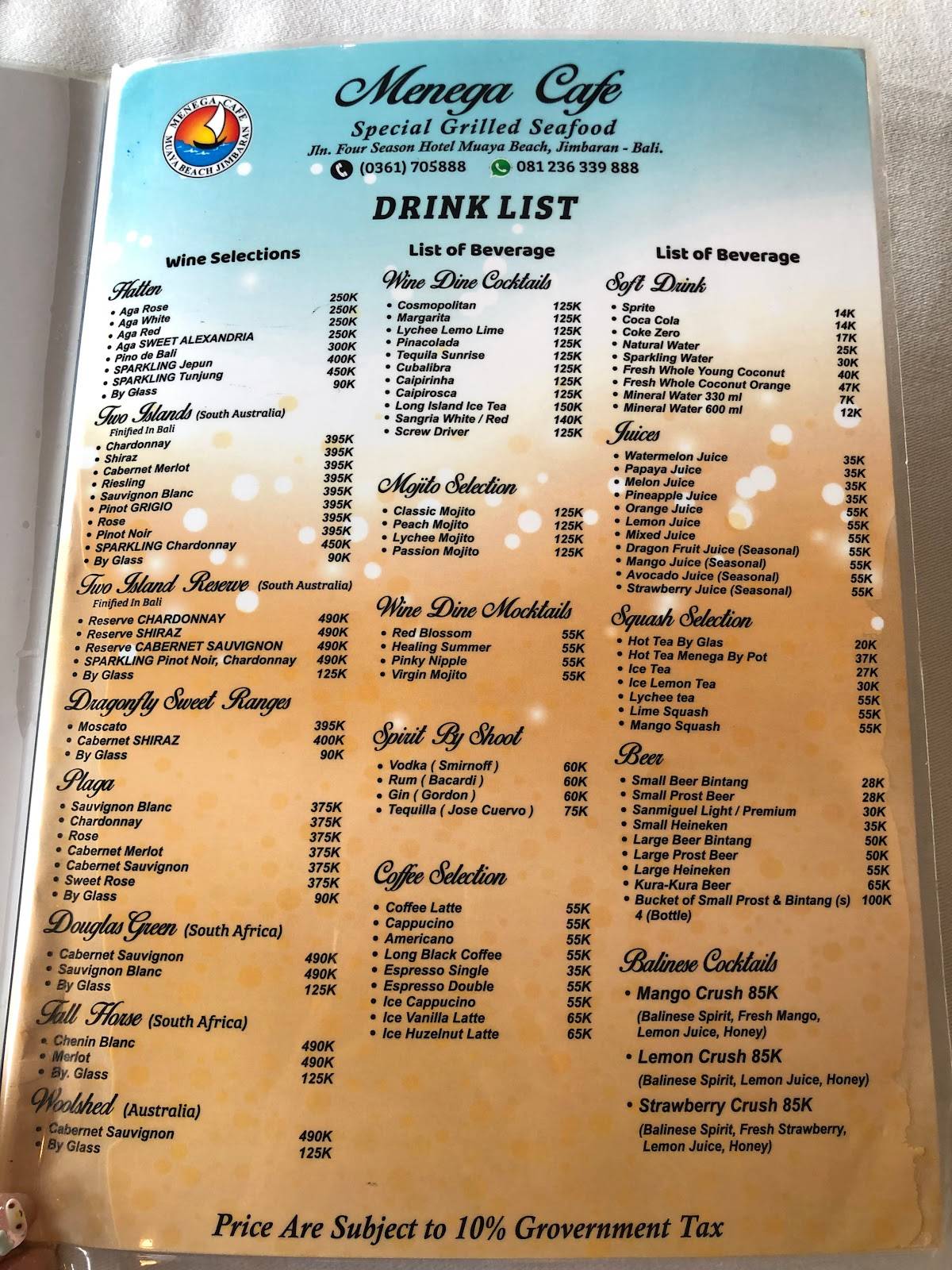 Menu at Menega Cafe, Jimbaran, +MR6