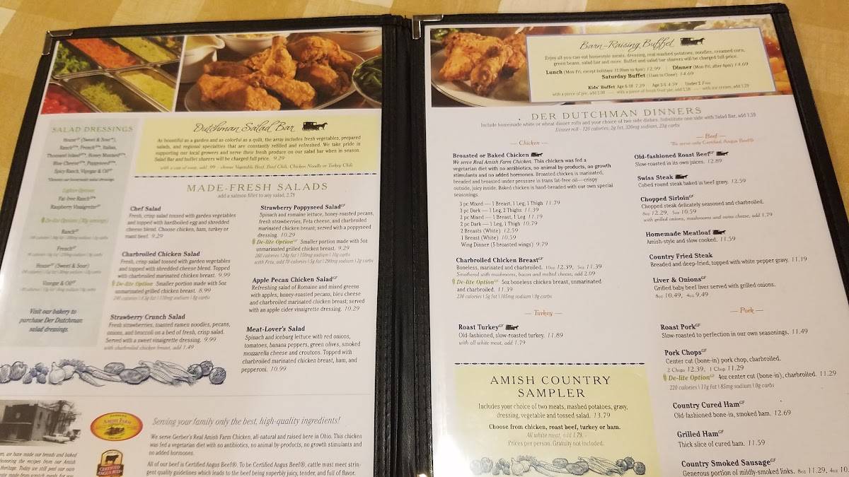 Menu at Der Dutchman restaurant, Plain City