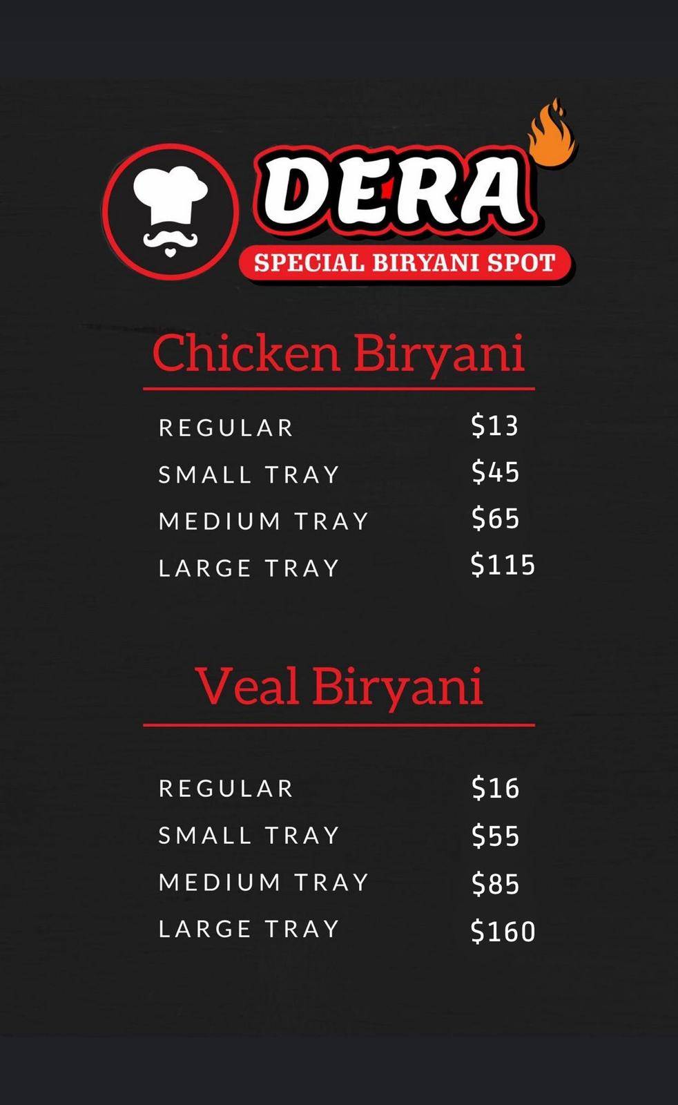 Menu at Dera Biryani (Pre-order Only) restaurant, Mississauga