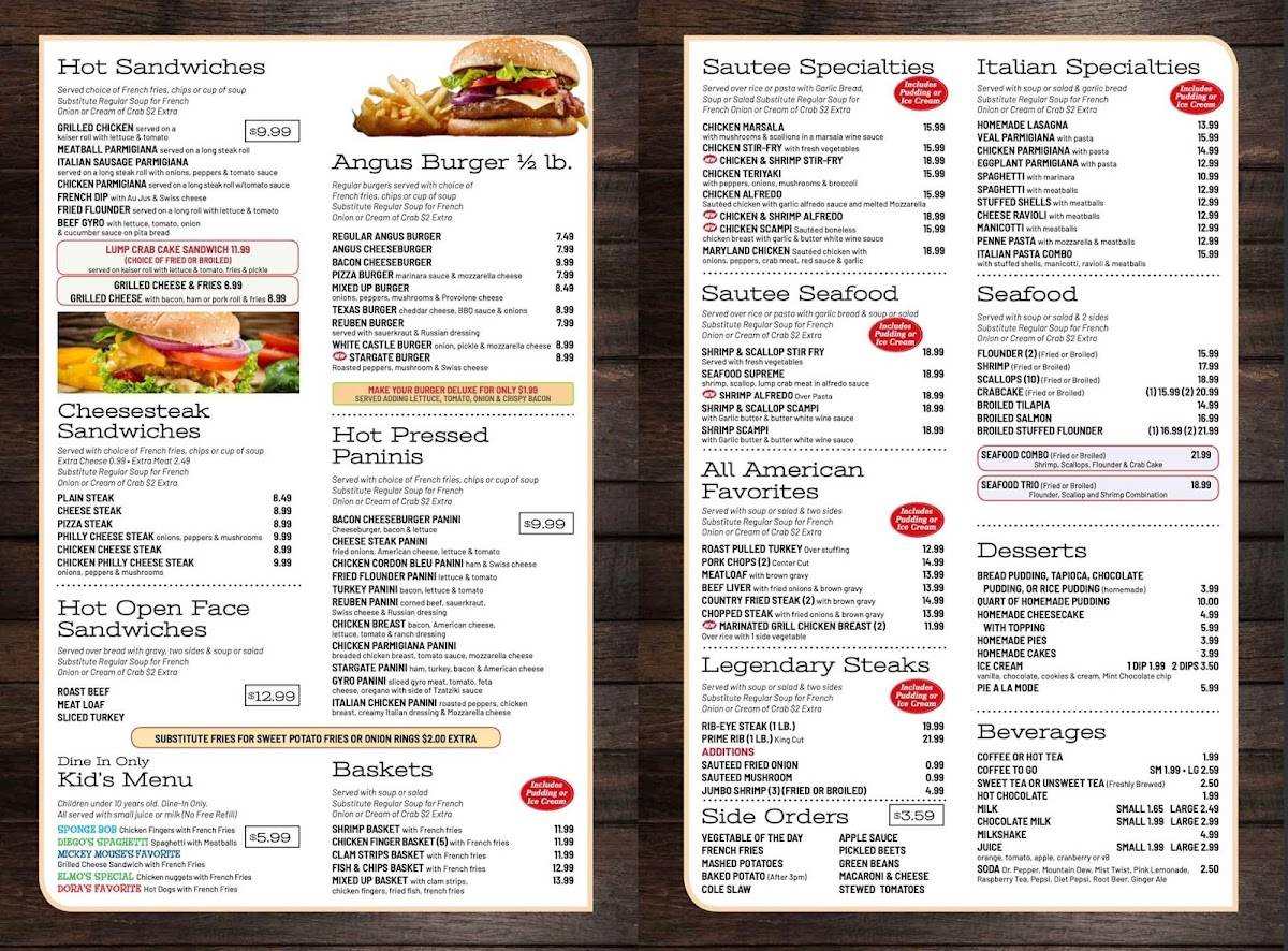 Menu at Derby's Bar & Restaurant, Harrington