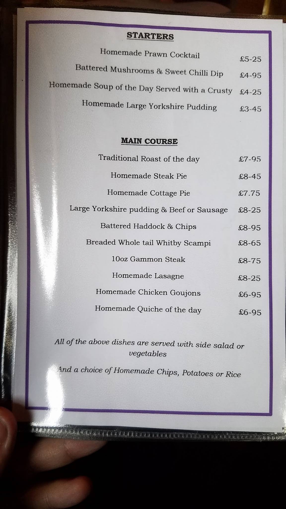 Menu at Derwent Arms pub & bar, Malton