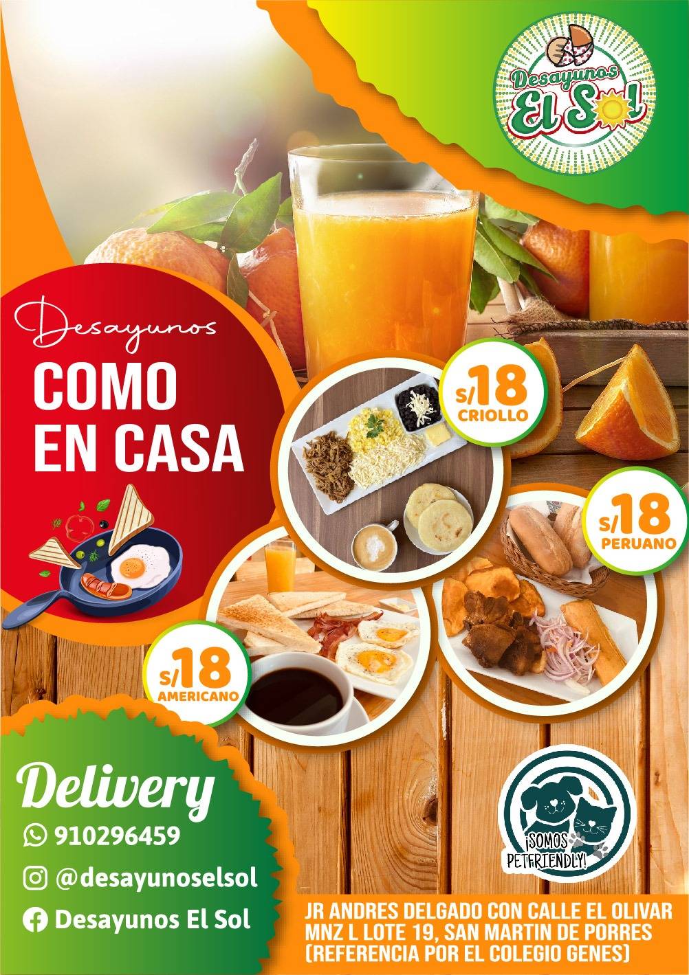 Carta del restaurante Desayunos El Sol, San Martín del Porres, Jirón ...