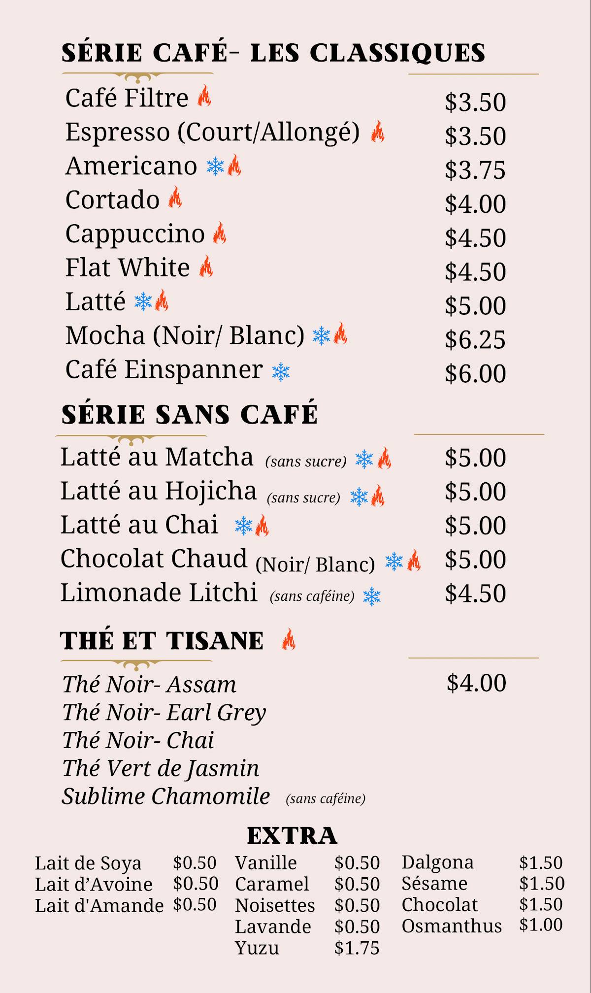 Menu au Café Rì Yuè, Montréal