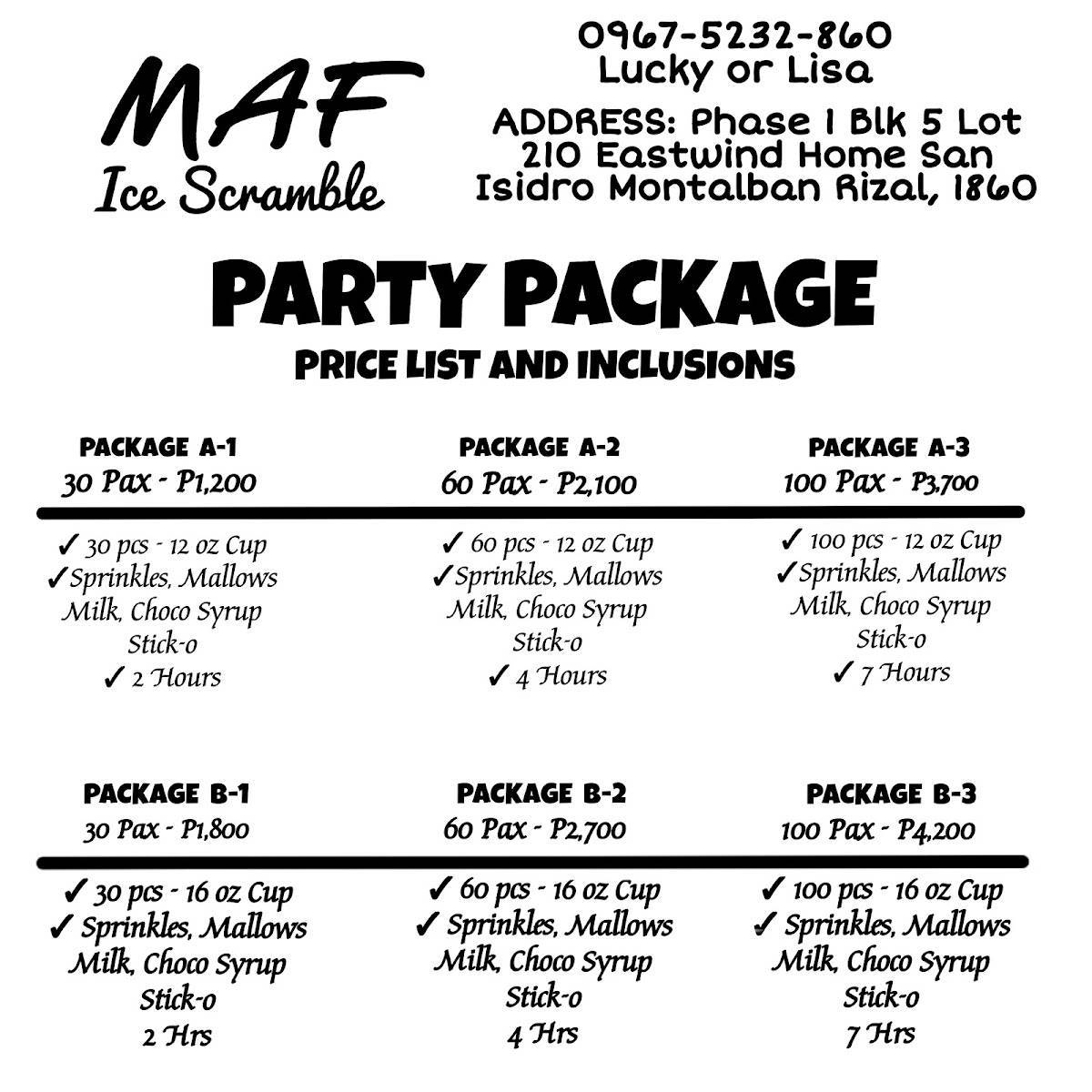 Menu at MAF Ice Scramble - Montalban desserts, Rodriguez