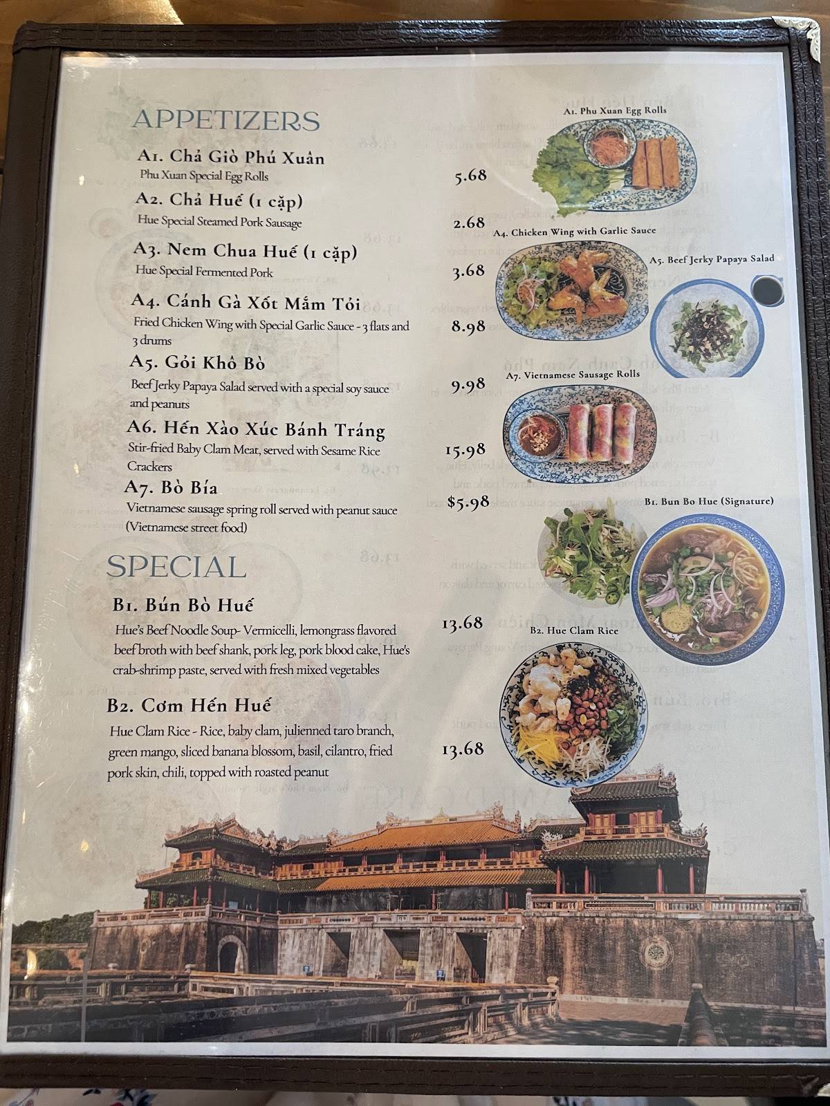 Menu at PHU XUAN VIETNAMESE RESTAURANT, Houston