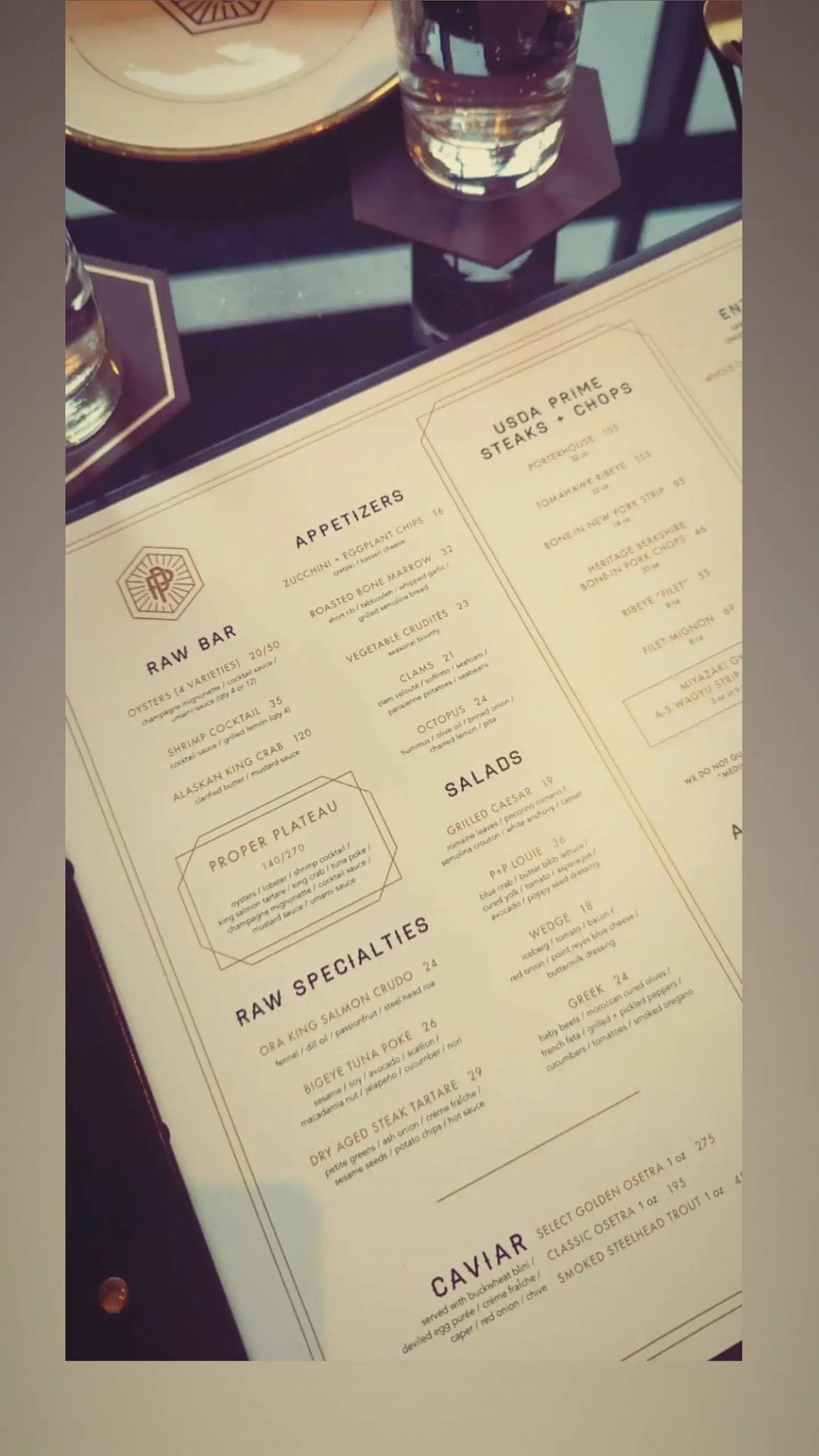 Menu at Prime + Proper steakhouse, Detroit