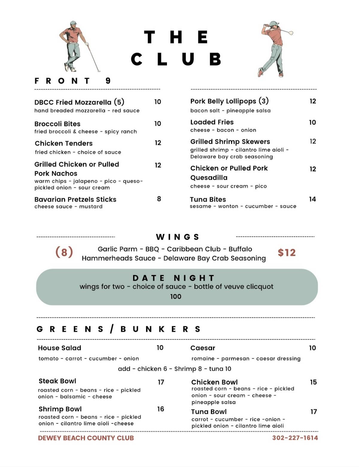 Menu at Dewey Beach Country Club, Dewey Beach