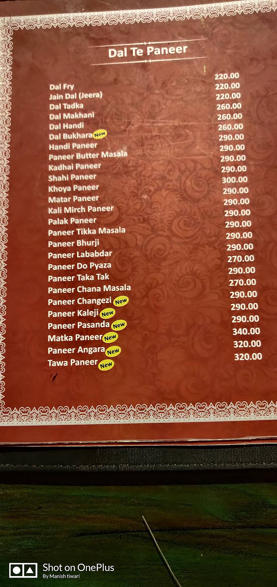 Menu at Dhaba Santa Banta Da, Bareilly