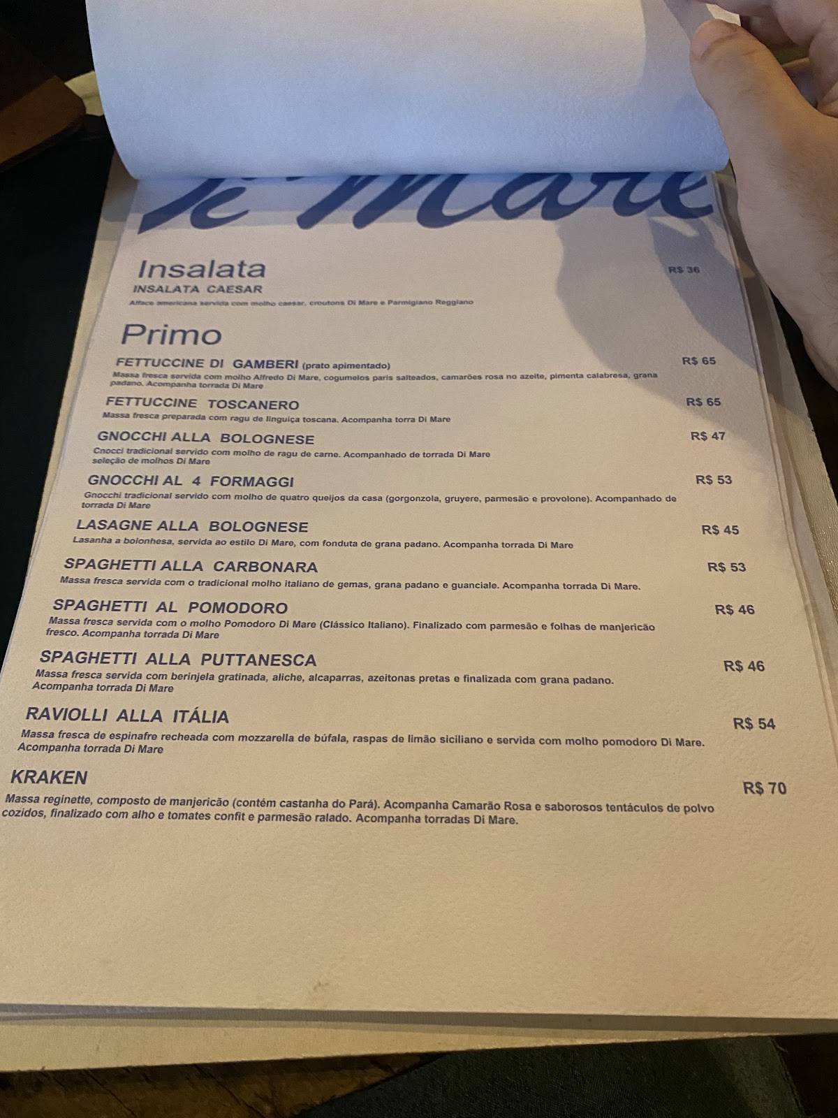 Menu em Di Mare - Pizzeria - Trattoria - Mercato - Bar & Lounge, Belém ...