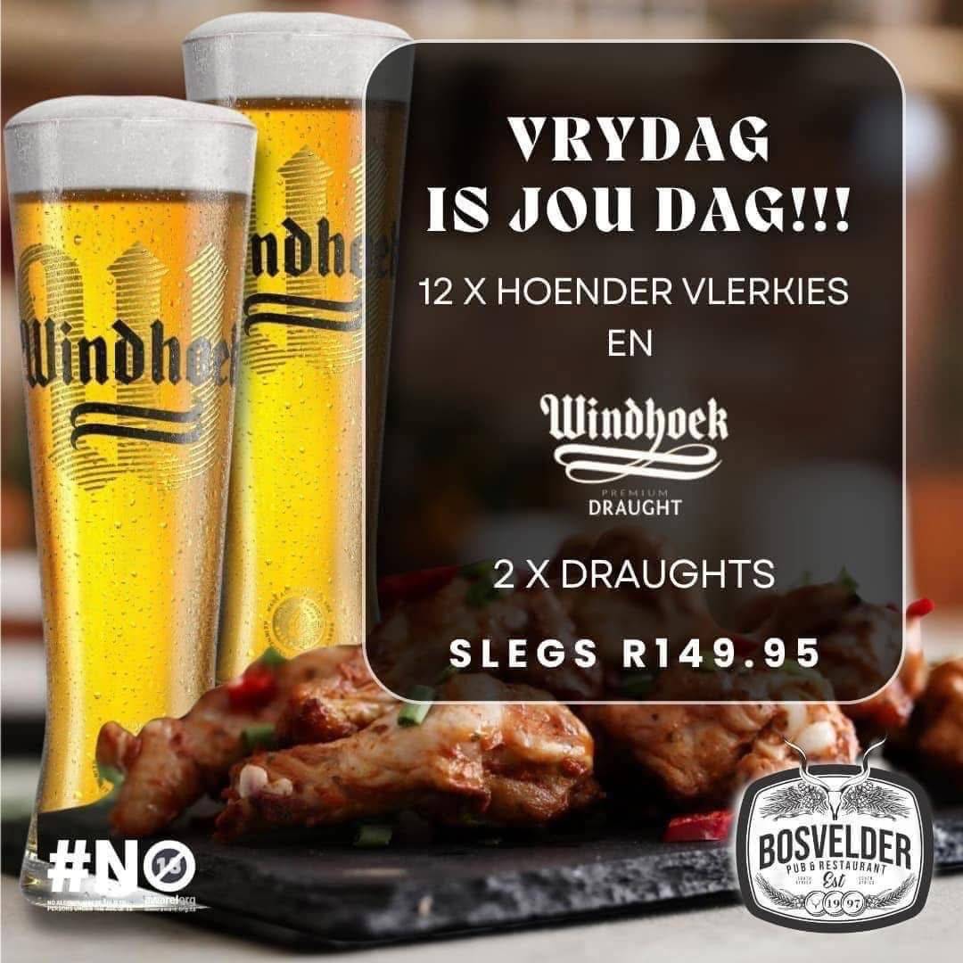 Menu at Die Bosvelder Pub & Restaurant, Centurion