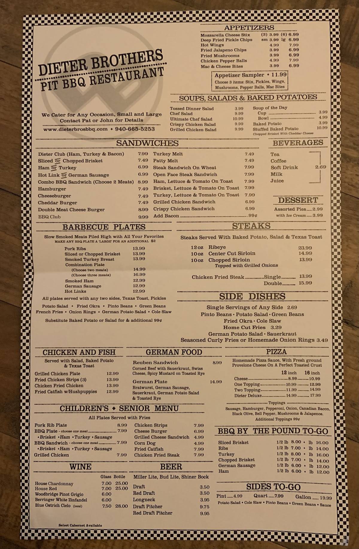 Menu at Dieter Brothers Restaurant, Lindsay, 401 US-82
