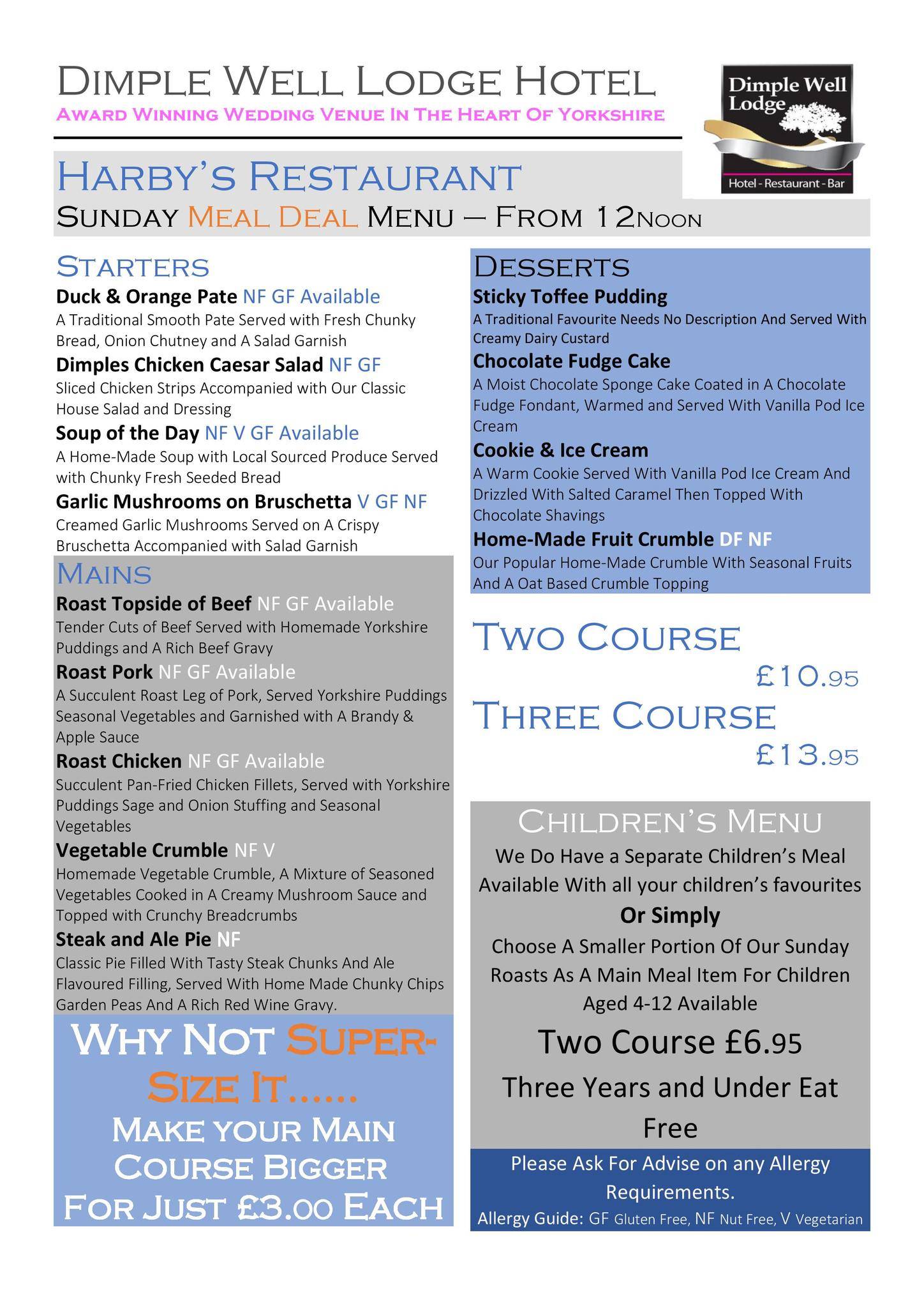 Menu at Dimple Well Lodge Hotel pub & bar, Ossett