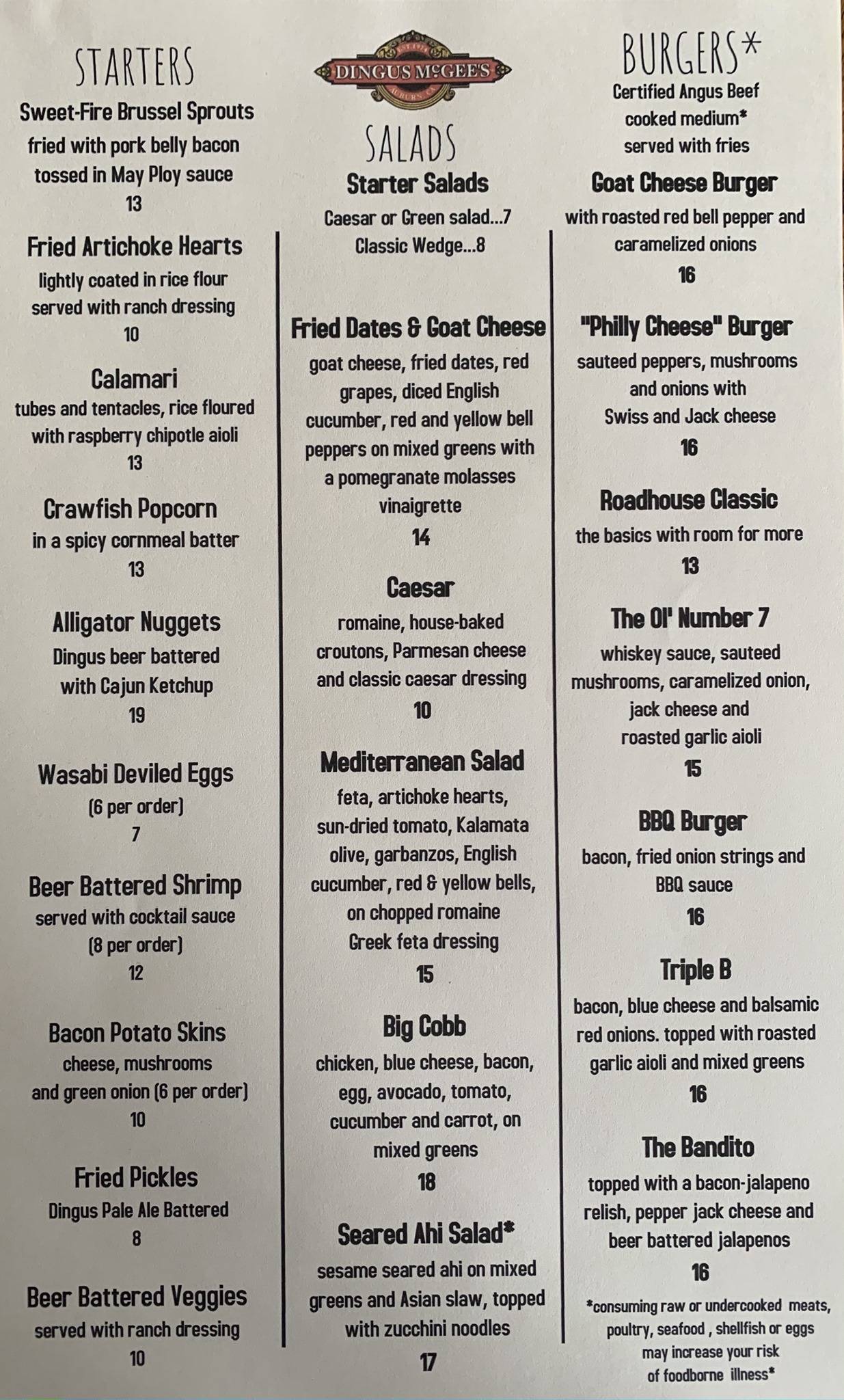 Menu at Dingus McGees Roadhouse steakhouse, Auburn, Musso Rd