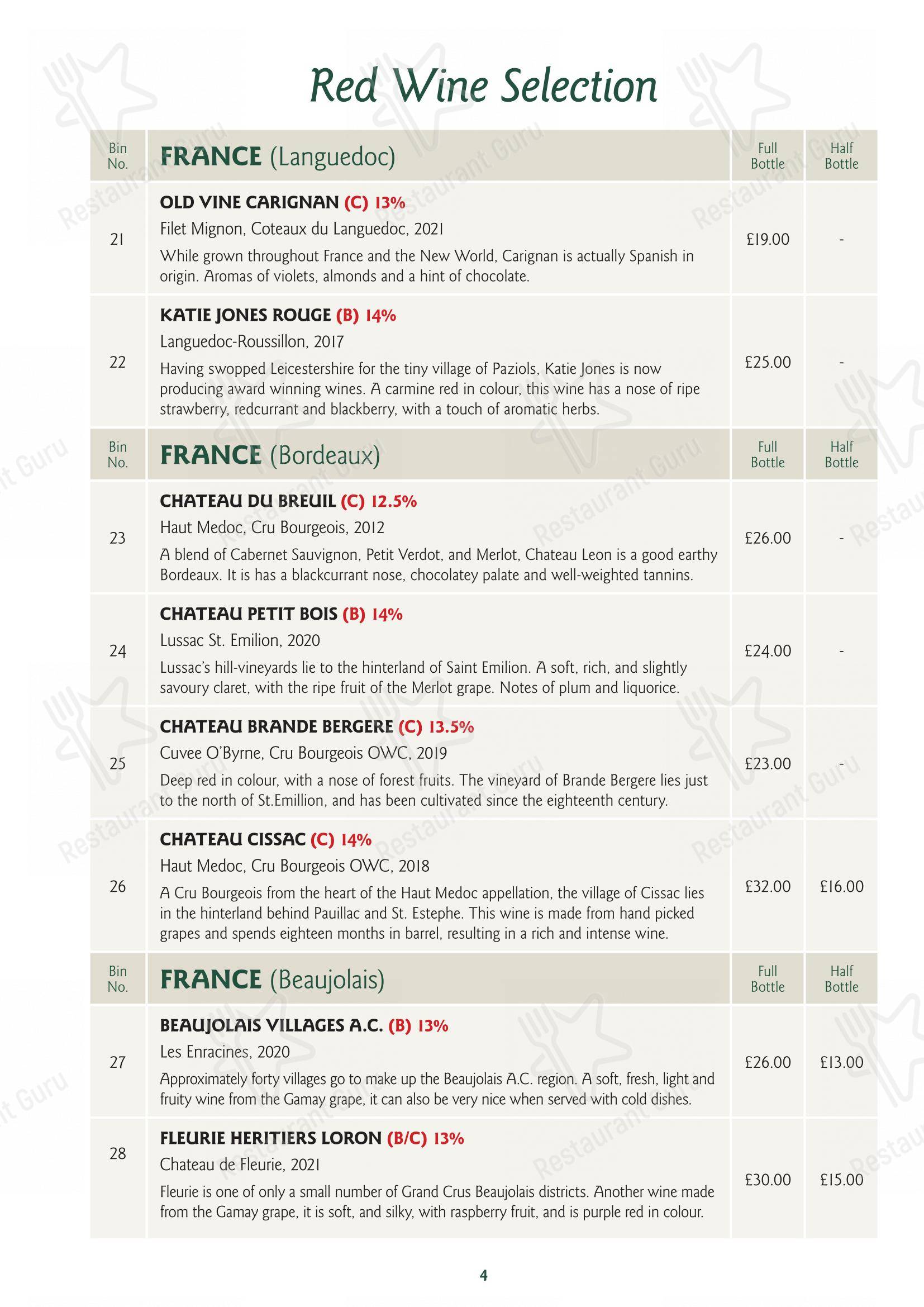 Menu at Dining at The Green Park Hotel restaurant, Pitlochry
