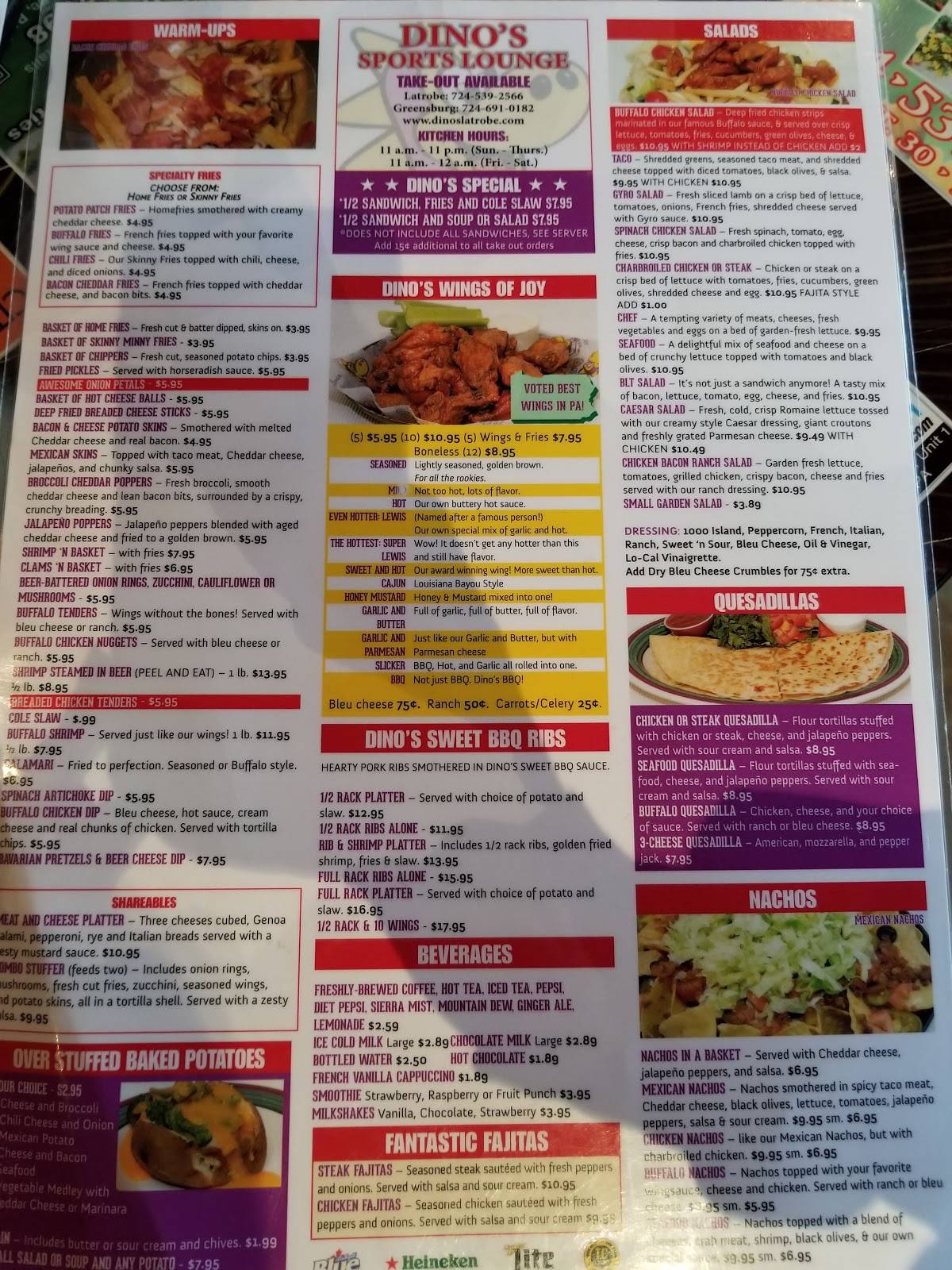 Menu at Dino's Sports Lounge pub & bar, Greensburg, Towne Square Dr