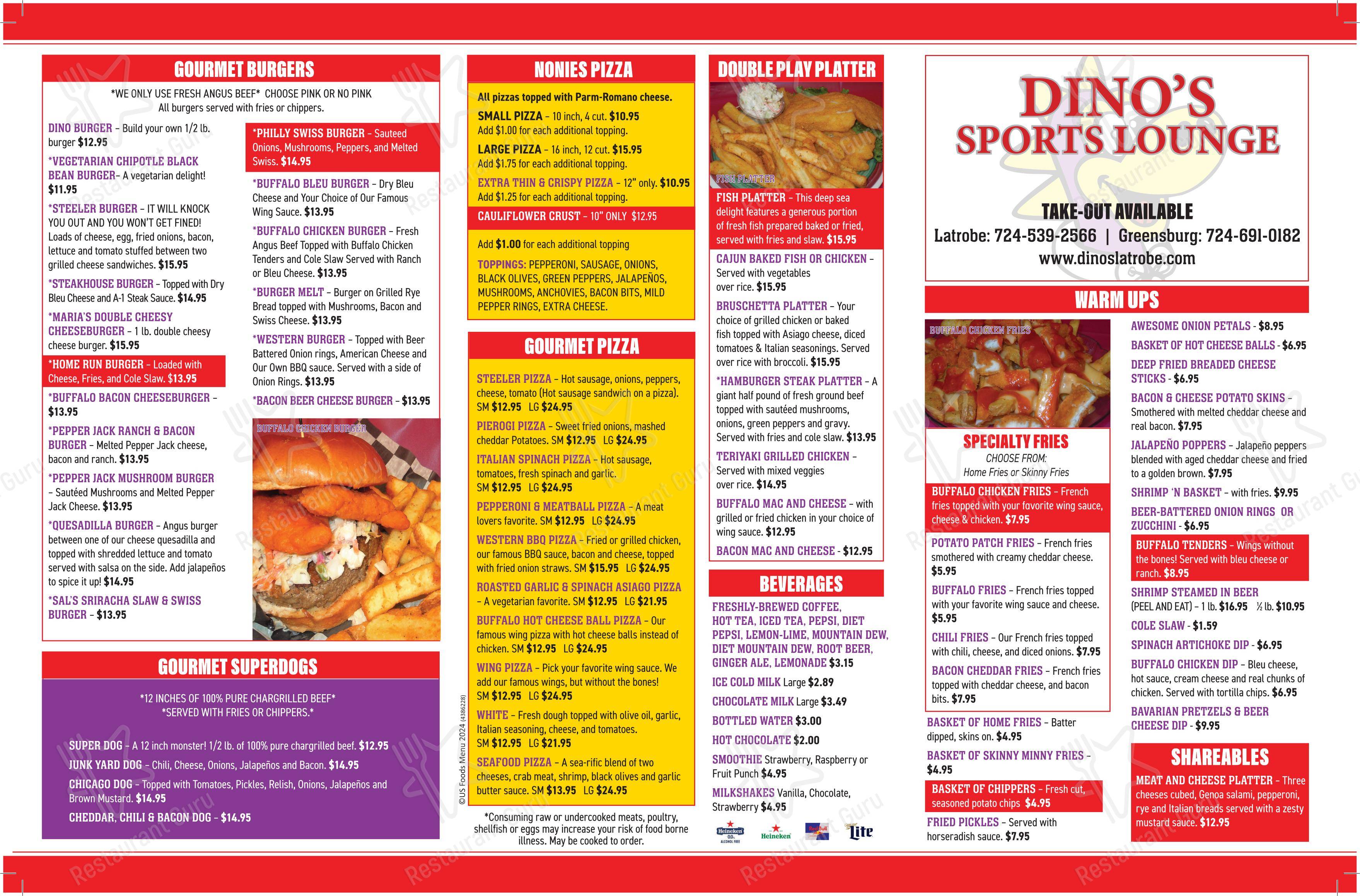 Menu at Dino's Sports Lounge pub & bar, Greensburg, Towne Square Dr