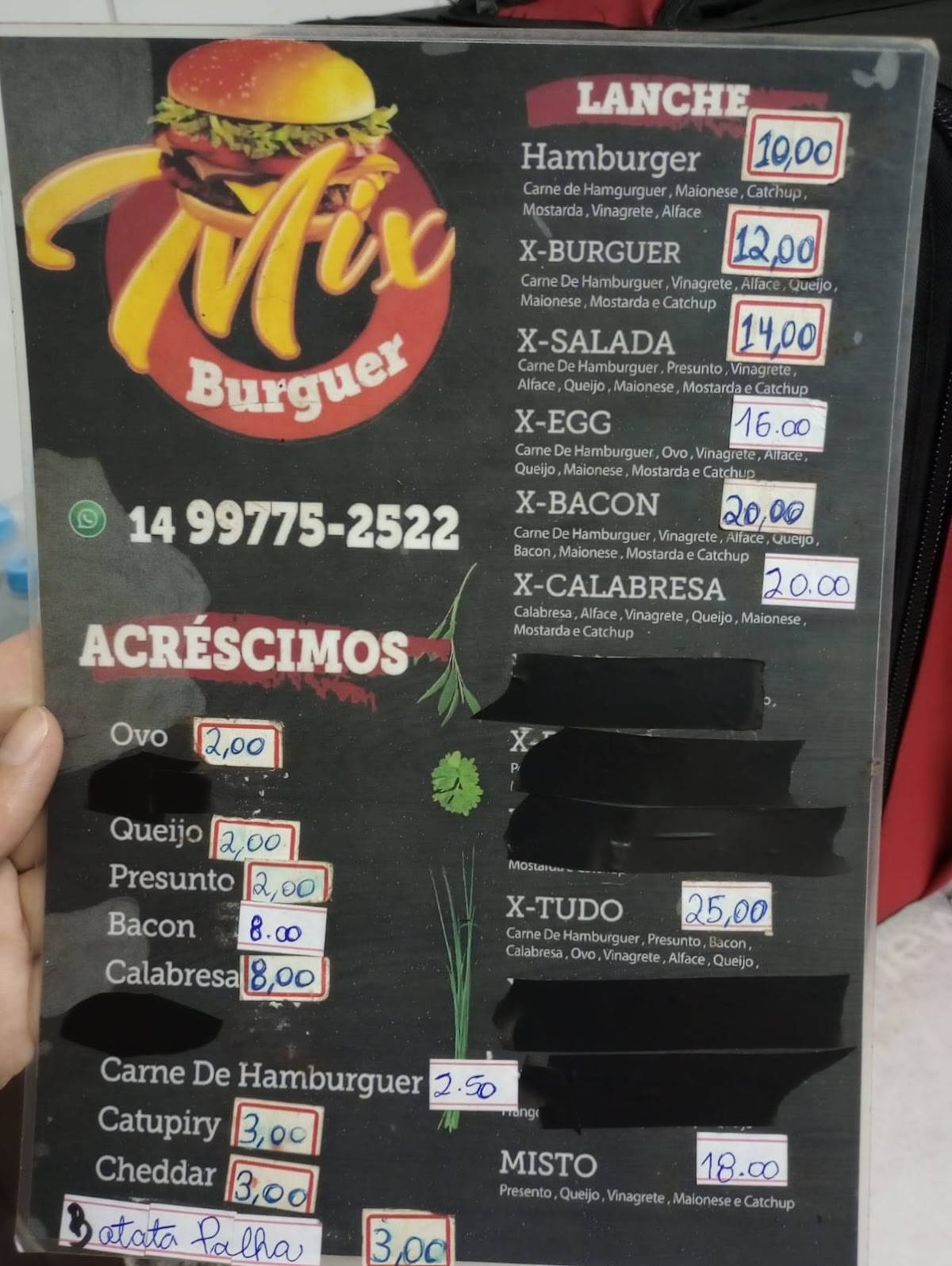 Menu em Disk MIX BURGUER BARRA BONITA, Barra Bonita