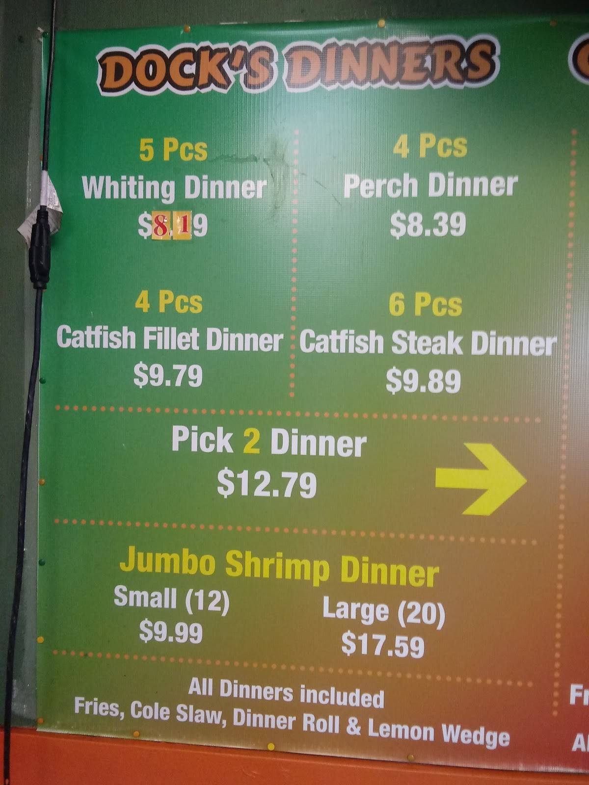 Menu at Dock's restaurant, Chicago, 112 W 87th St