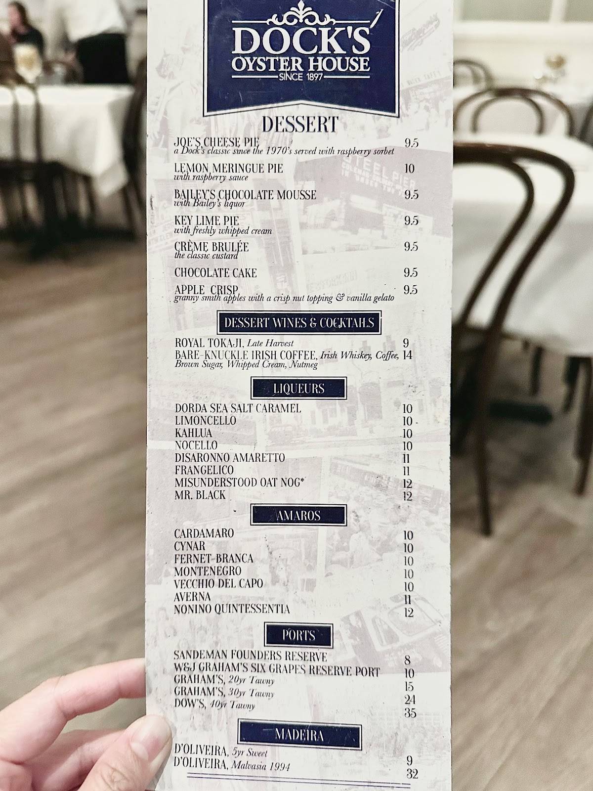 Menu at Dock's Oyster House pub & bar, Atlantic City