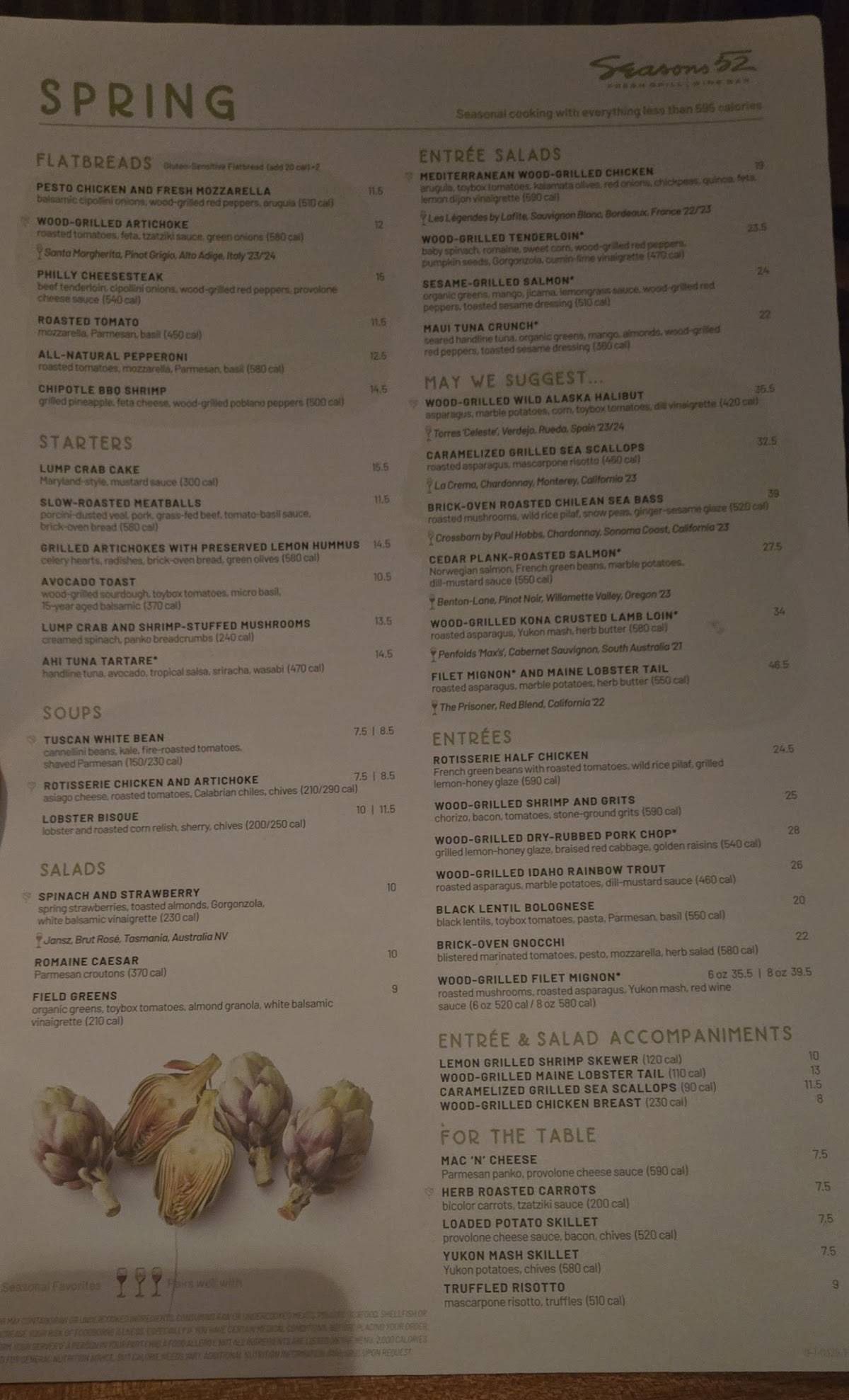 Menu at Seasons 52 pub & bar, Orlando, W Sand Lake Rd