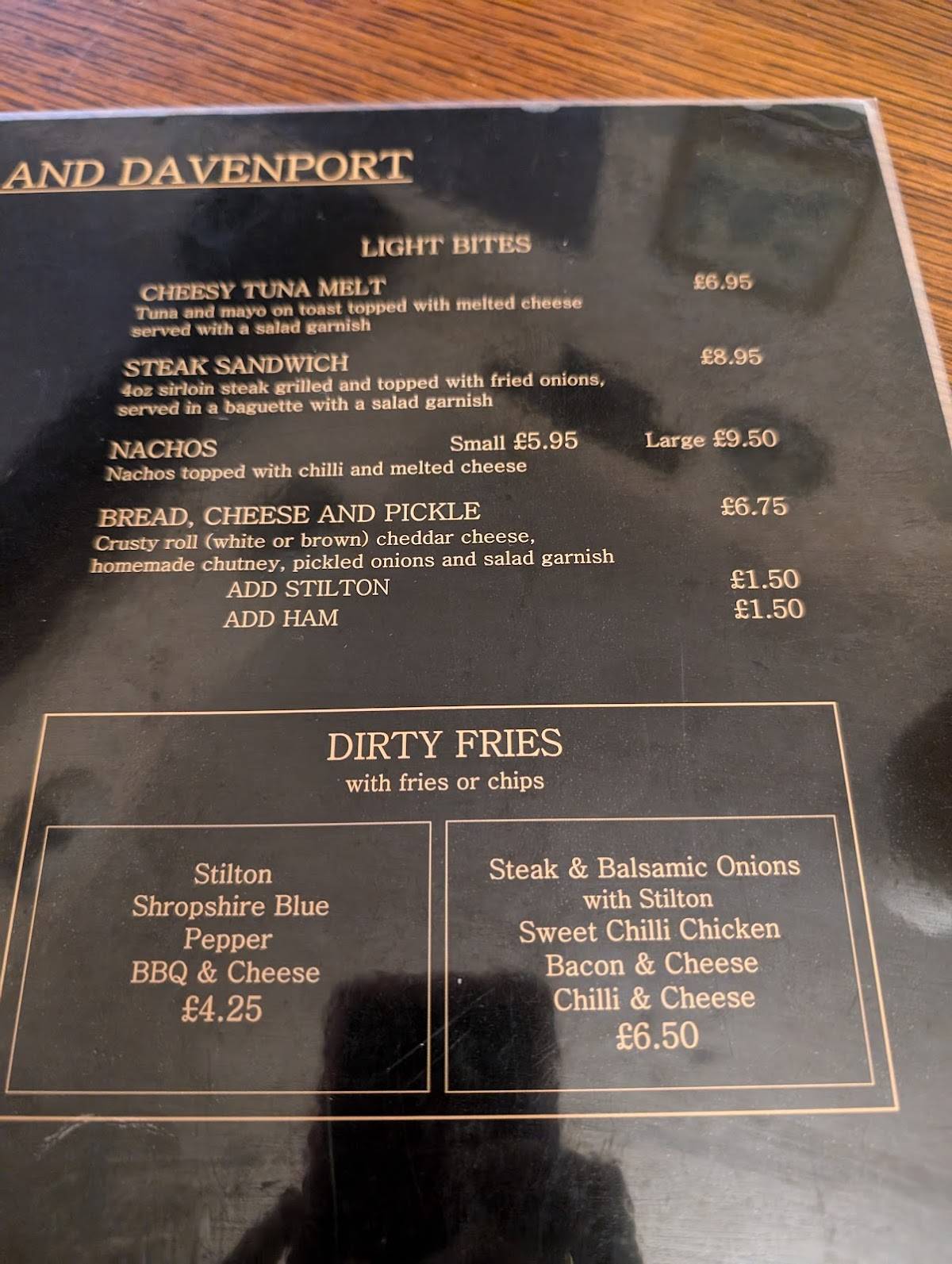 Menu at Dog Inn & Davenport Arms pub & bar, Worfield