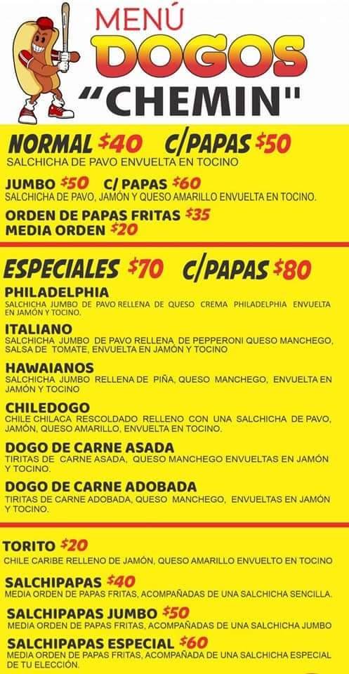 Carta del restaurante Dogos el Chemin, Monterrey