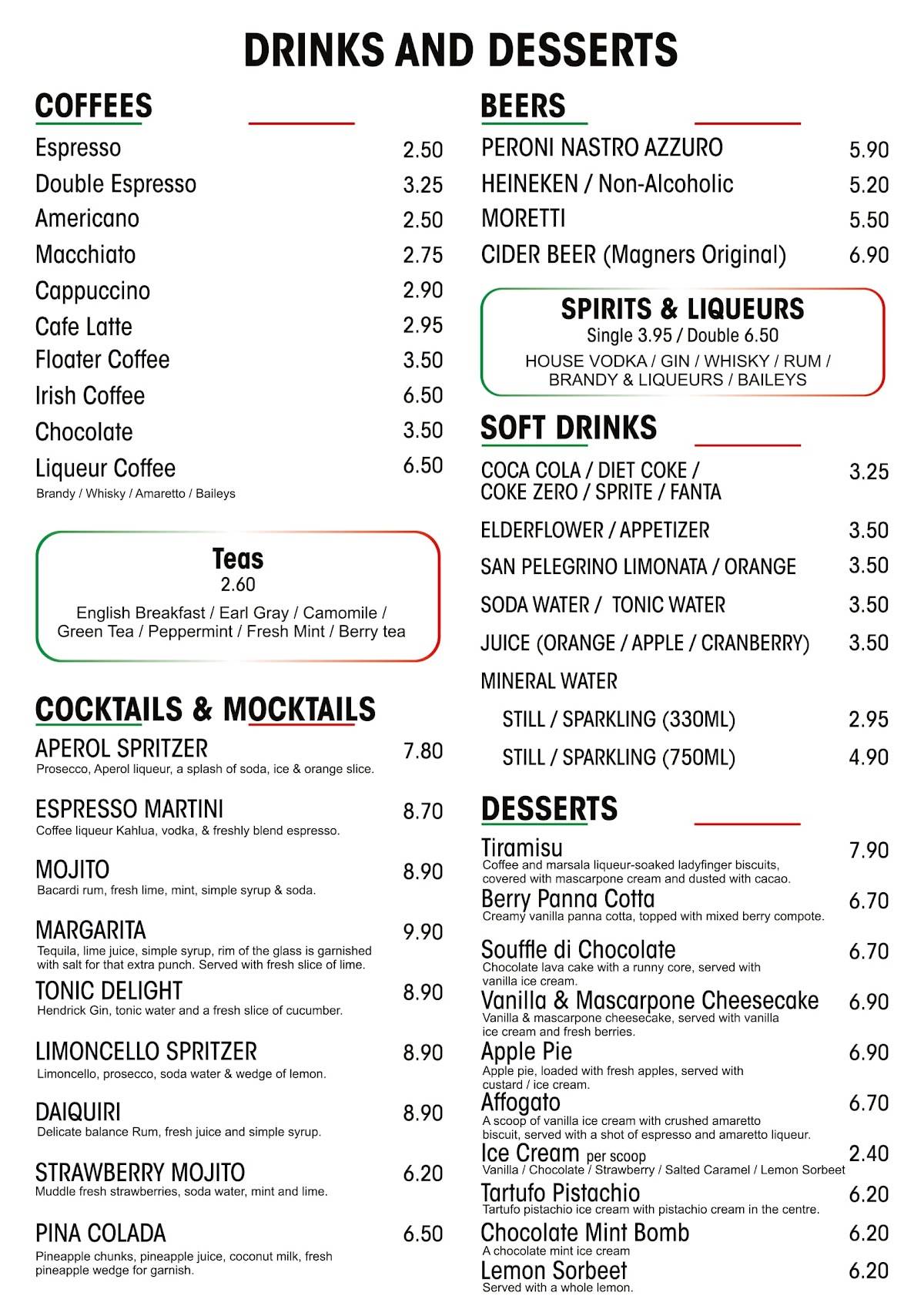 Menu at Dolcetto Restaurant, Bushey