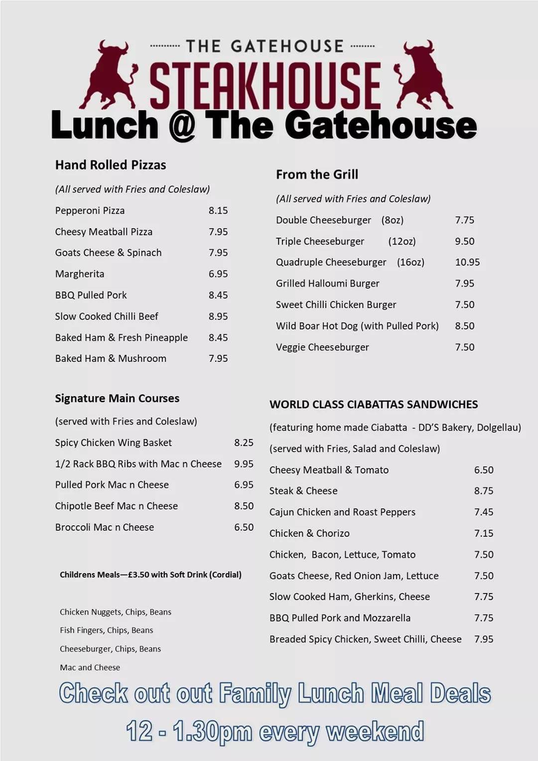 Menu at The Gatehouse Steakhouse, Dolgellau