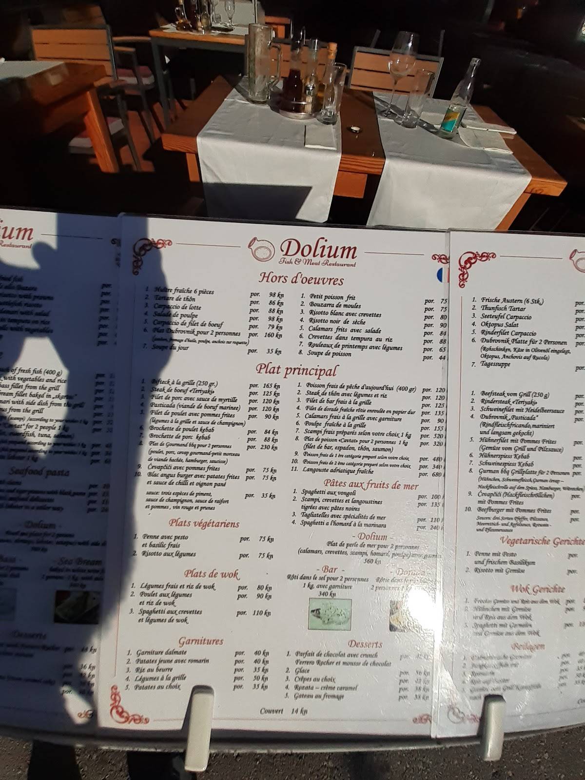 Menu at Dolium restaurant, Cavtat