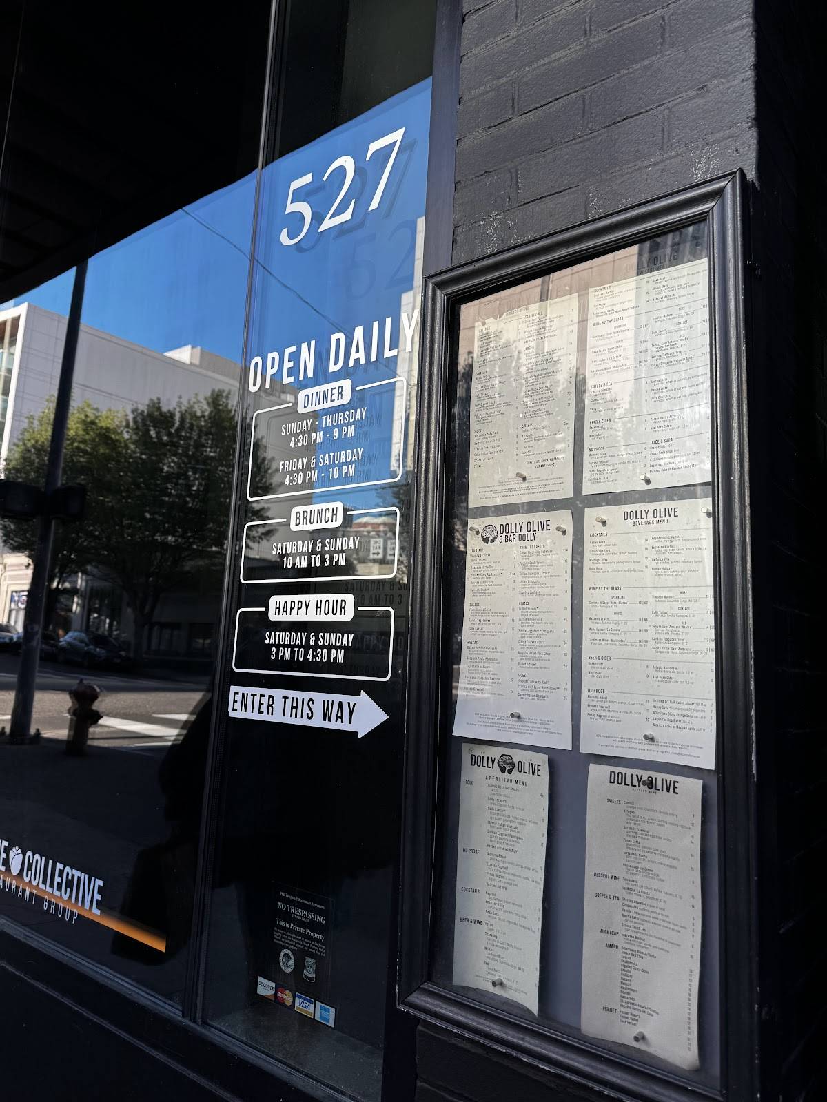 Menu at Dolly Olive restaurant, Portland