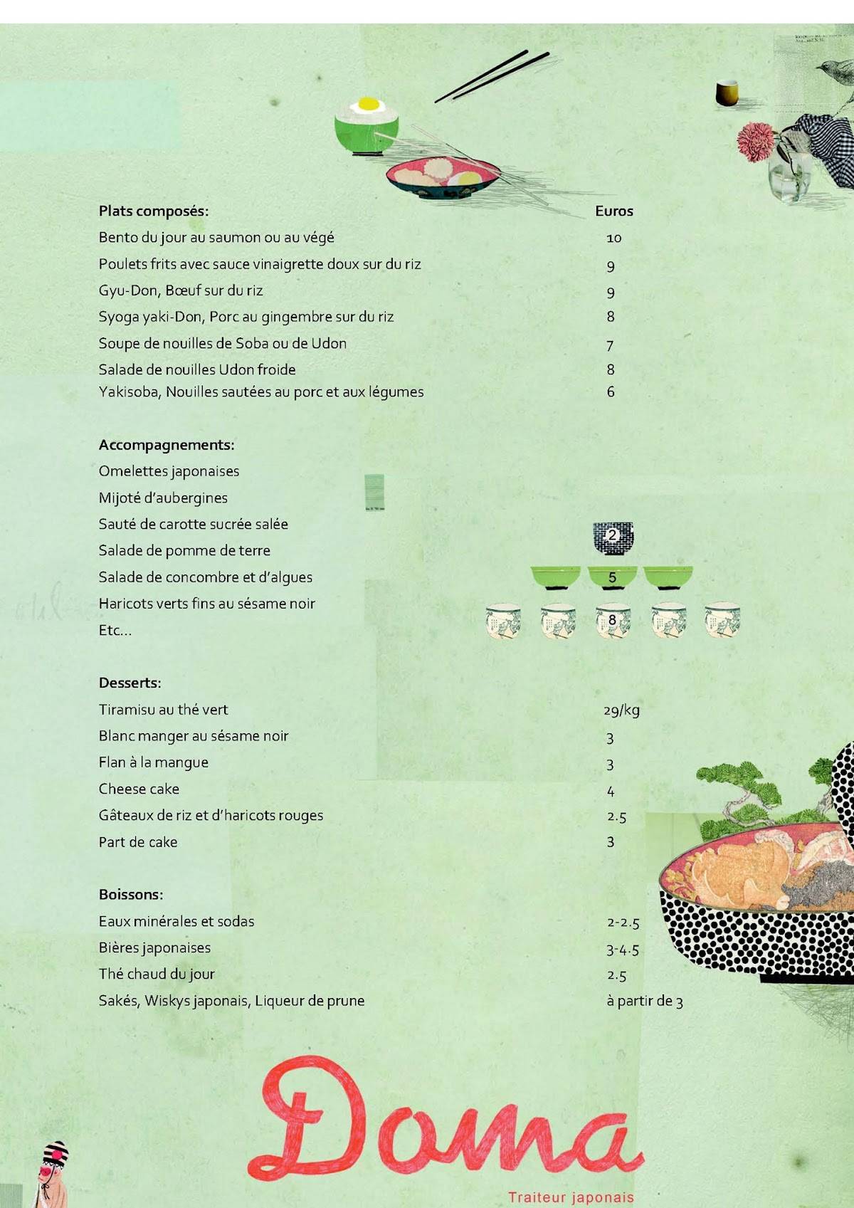 Menu at Doma restaurant, Lyon