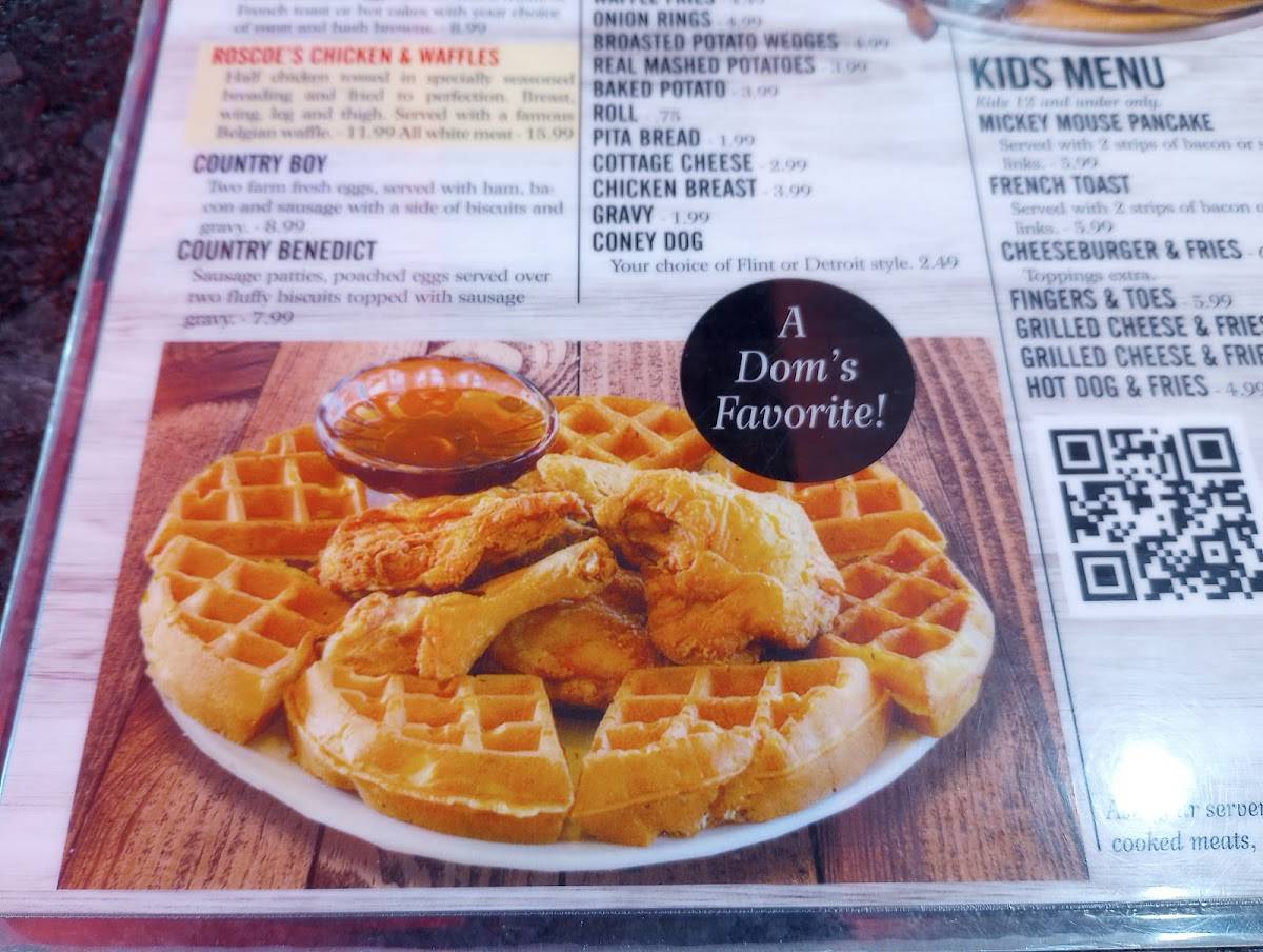 Menu at Dom's Diner restaurant, Flint