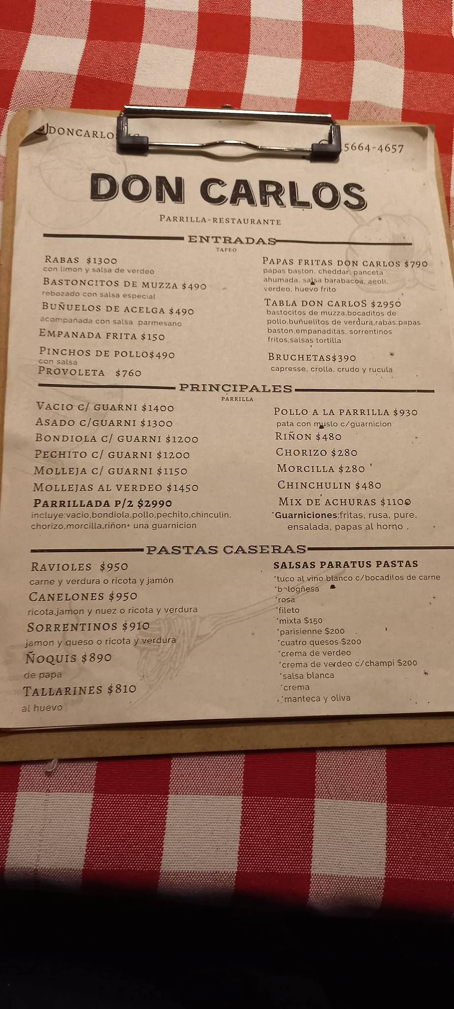 Carta del restaurante Don Carlos, Monte Grande, Av. V. Fair 1002