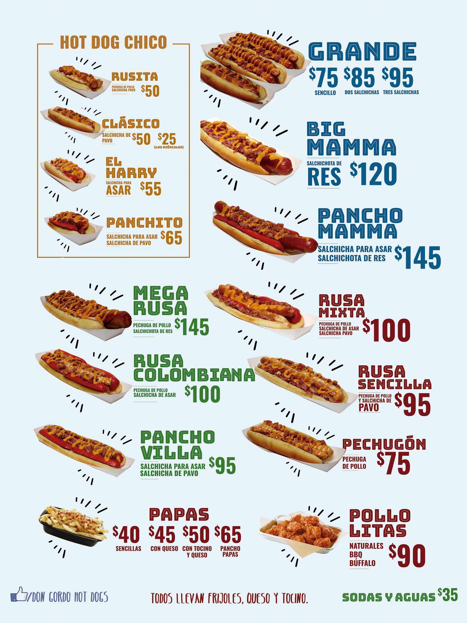 Carta del restaurante Don Gordo Hot Dogs, Ciudad Juarez