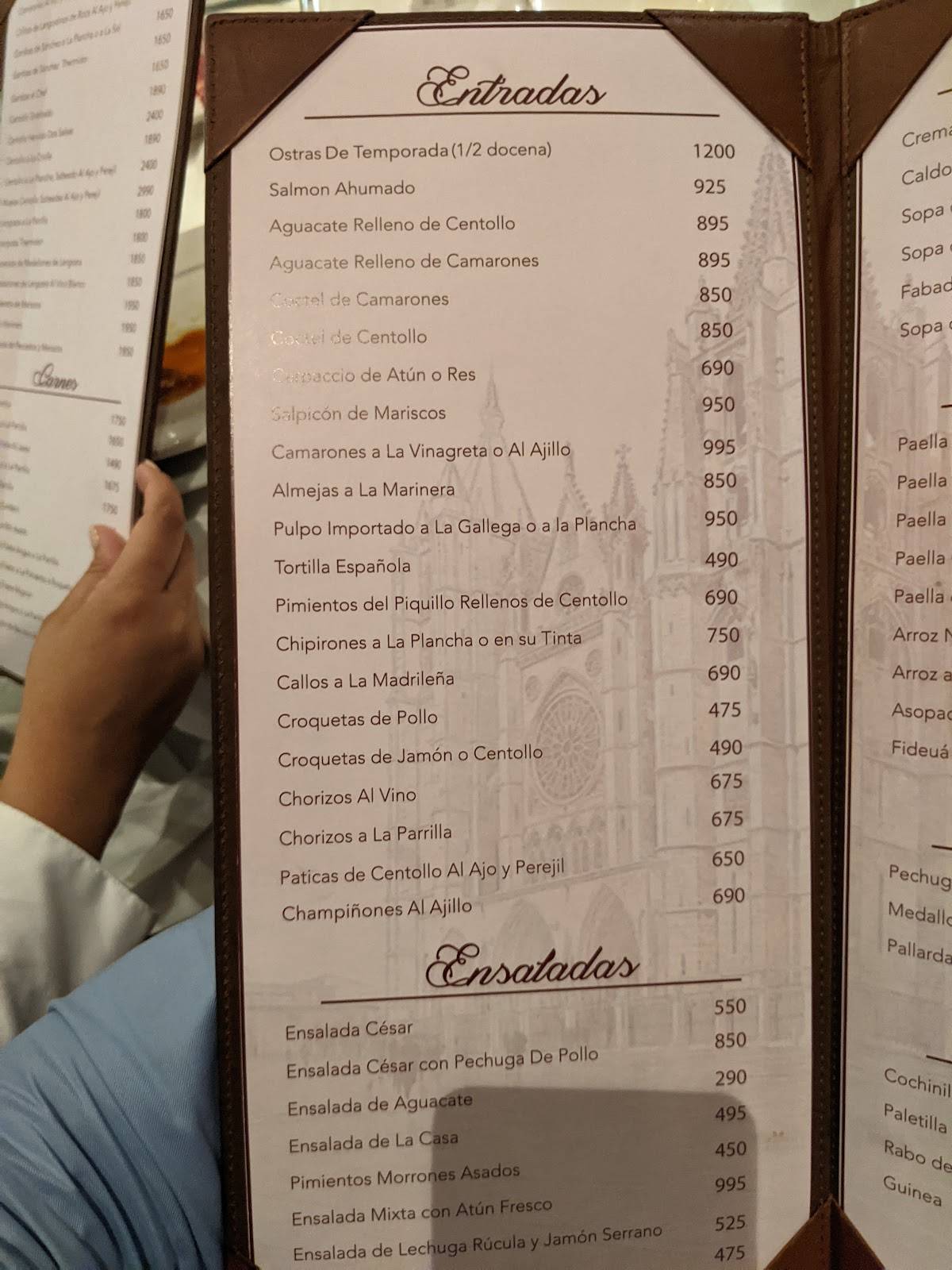 Carta de Restaurante Don Pepe, Santo Domingo