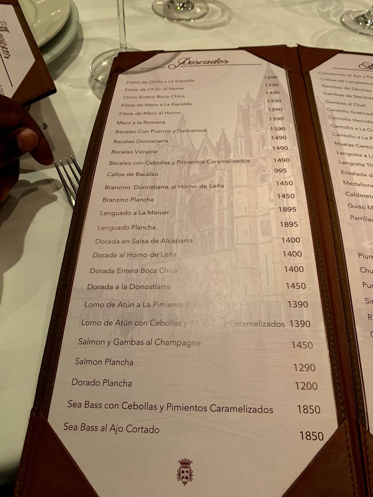Carta de Restaurante Don Pepe, Santo Domingo