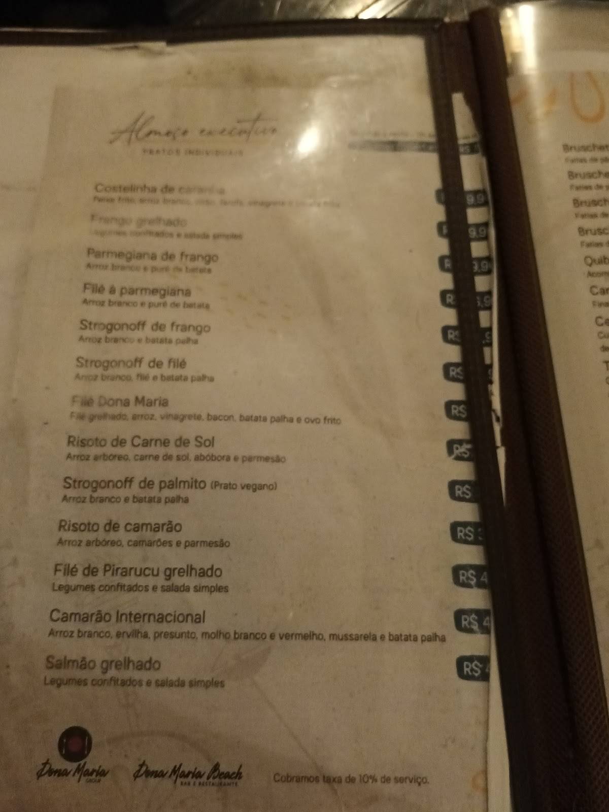 Menu em Dona Maria Beach restaurante, Palmas, Orla Dona Maria Beach