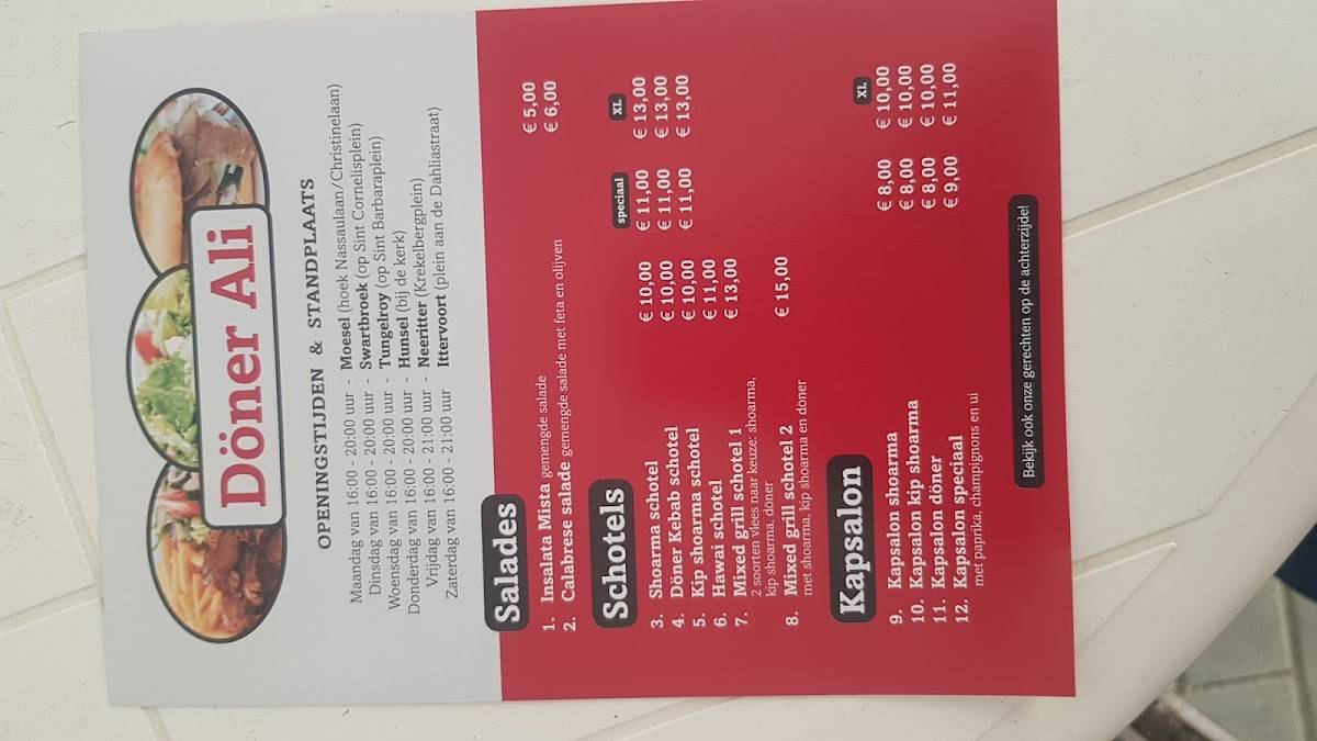 Menu at Döner Ali, Weert