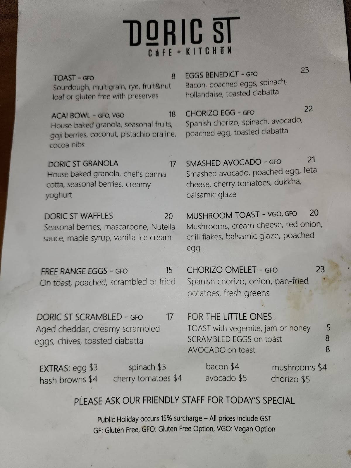 Menu at Doric St Cafe and Kitchen, Doubleview