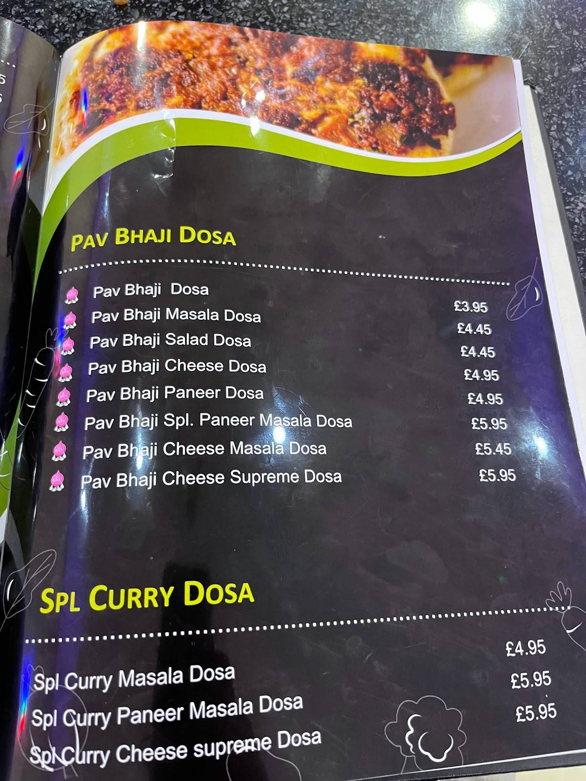 Menu at Dosa Express restaurant, Wembley