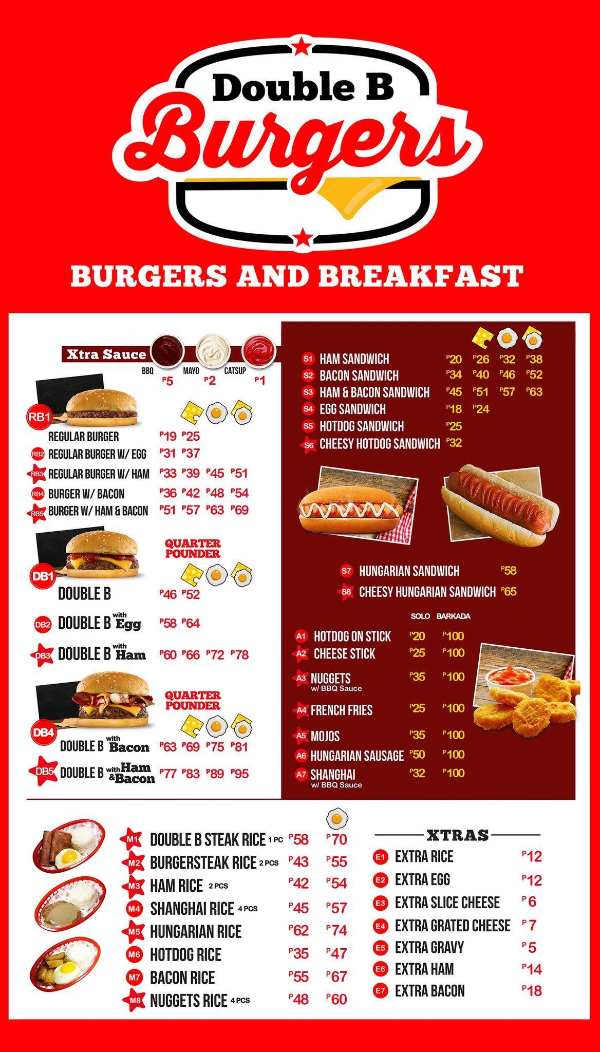 Menu at Double B Burgers restaurant, Pasig