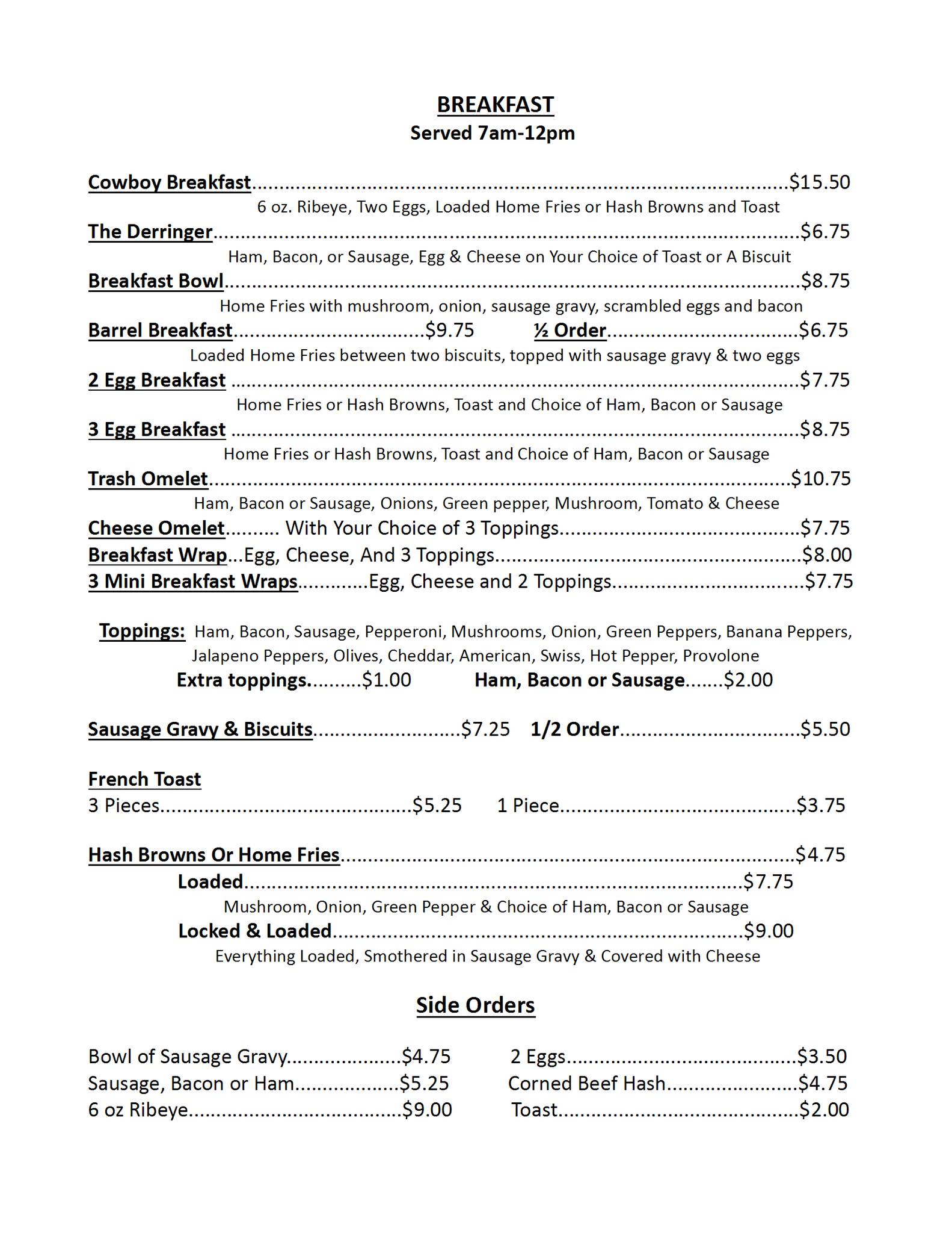 Menu at Double Barrel Bar And Grill, Tiffin