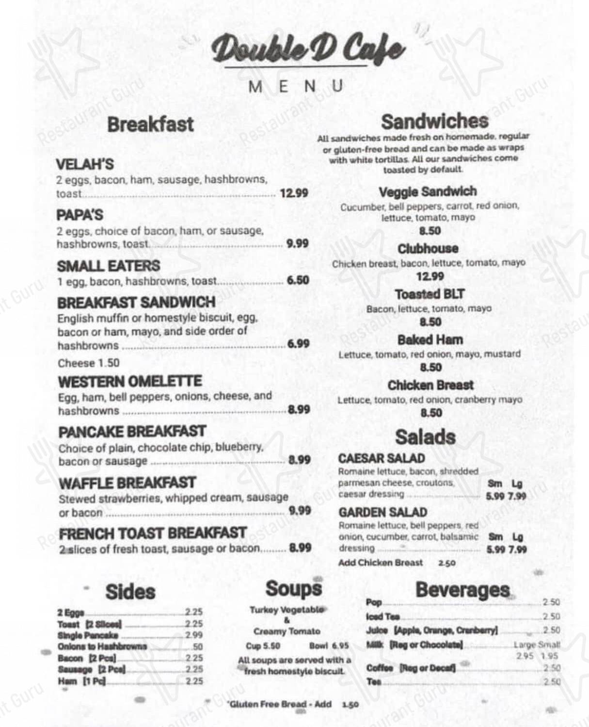 Menu at Double D Cafe (CAFE ONLY), Annapolis Royal